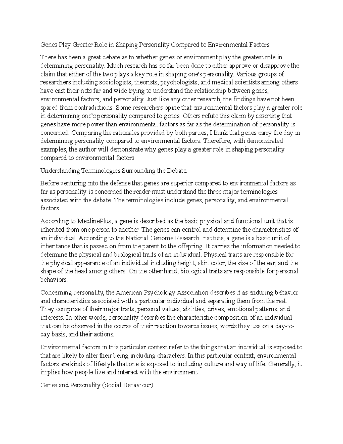 Genes Play More Role In Shaping Personality Compared to Environmental ...