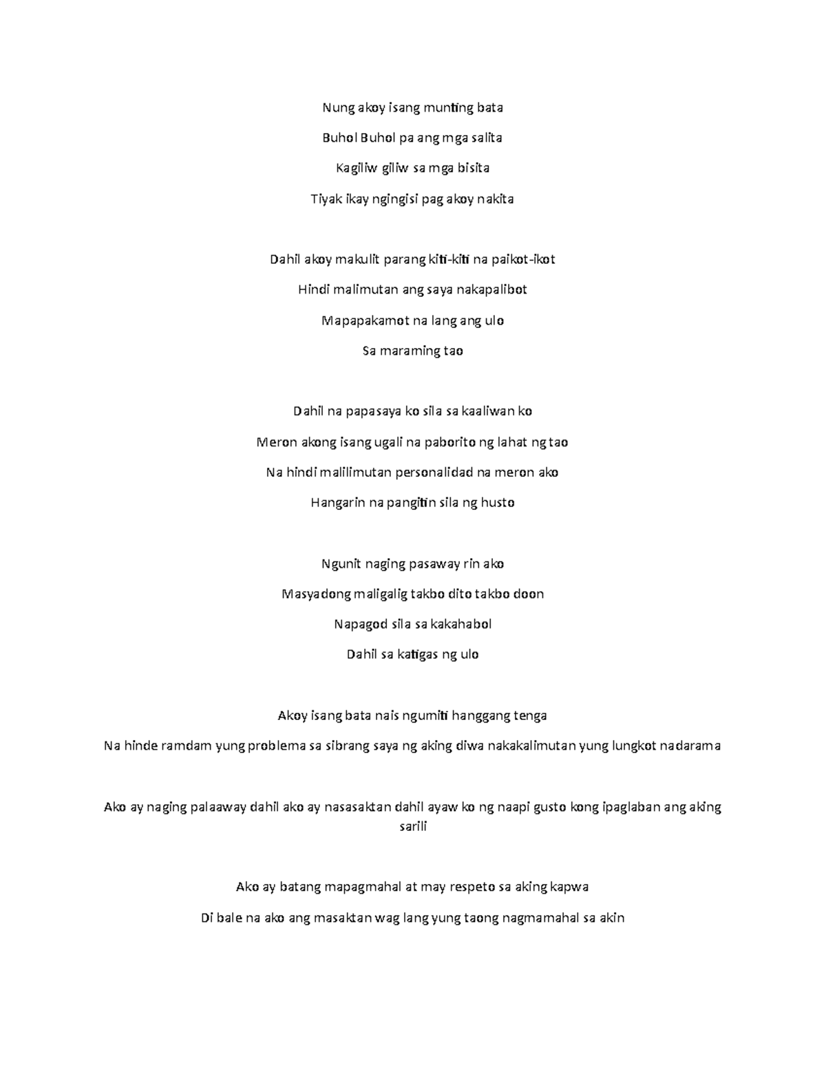 Nung akoy isang munting bata - Studocu