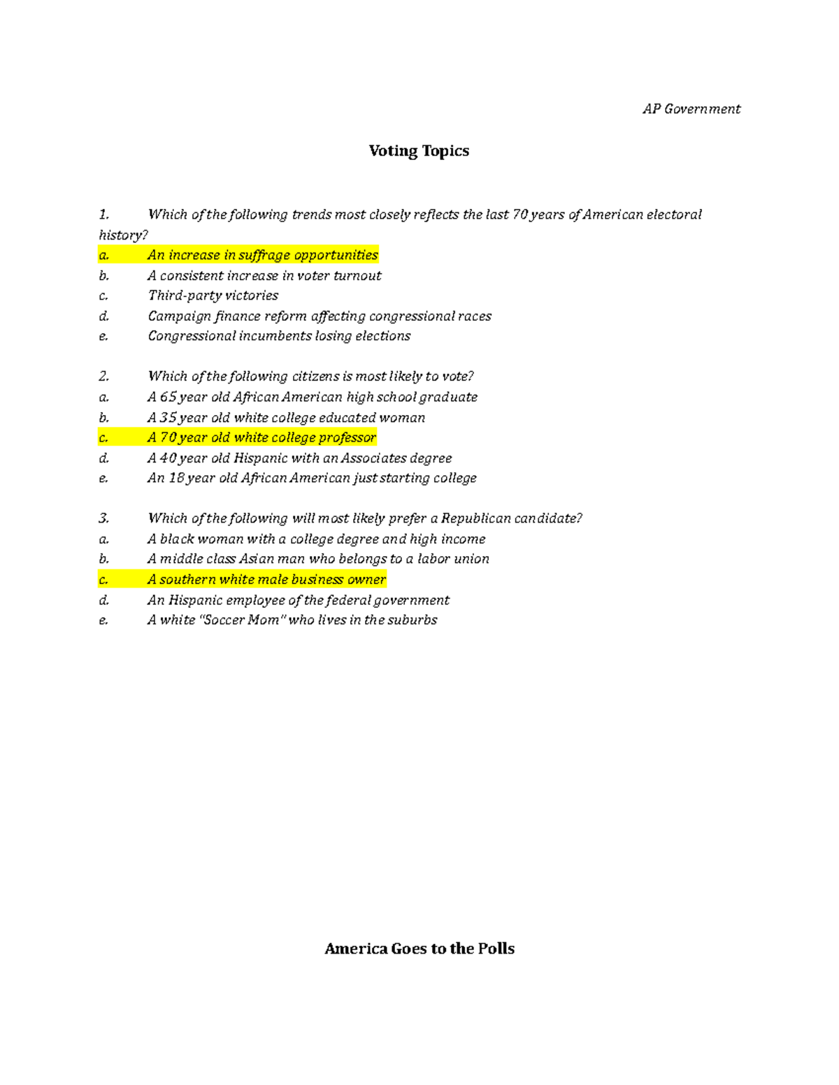 Topics in Voting - 2021-22 - AP Government Voting Topics Which of the ...