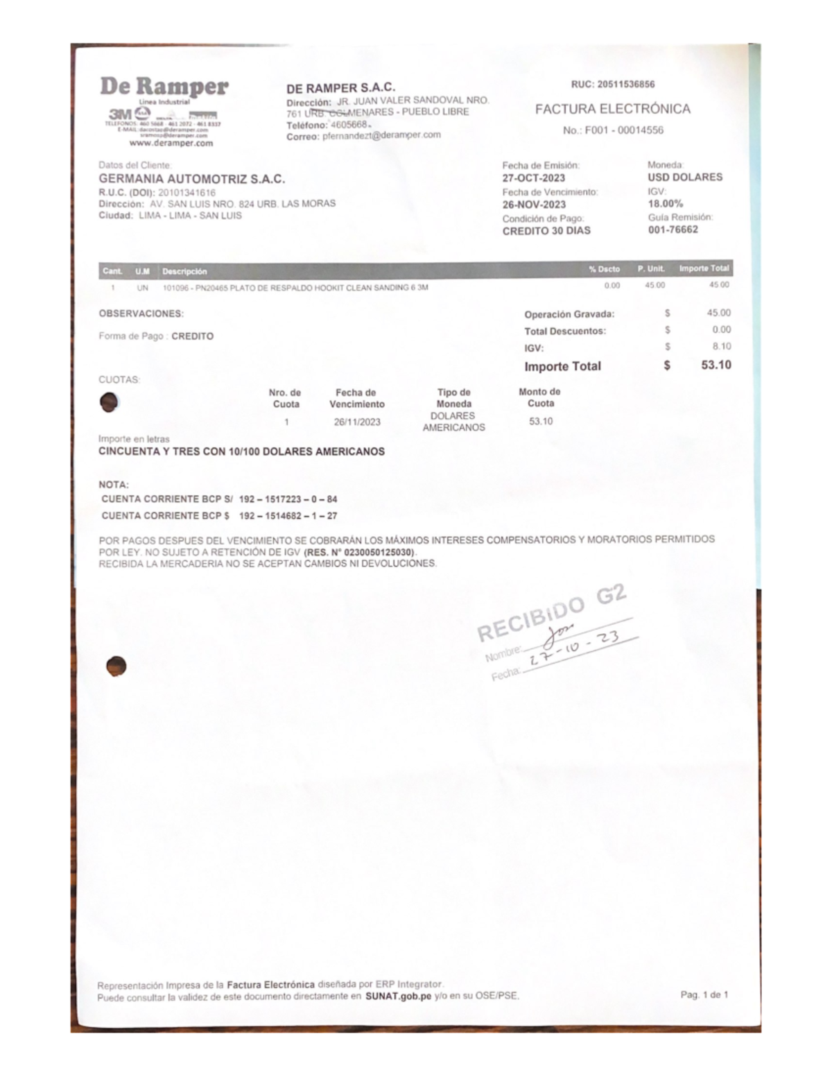 De Ramper Octubre - COTIZACION DE PRODUCTOS - De Ramper DE RAMPER S.A. RUC: 20511536856 Linea ...