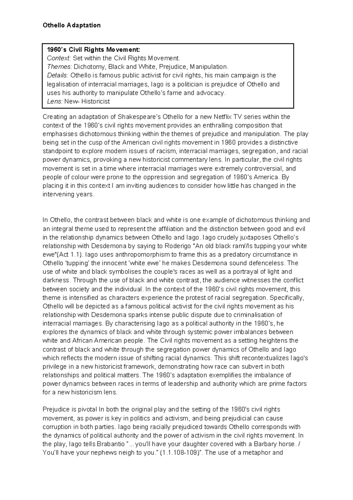 Othello Multi Model - Creating an adaptation of Shakespeare’s Othello ...