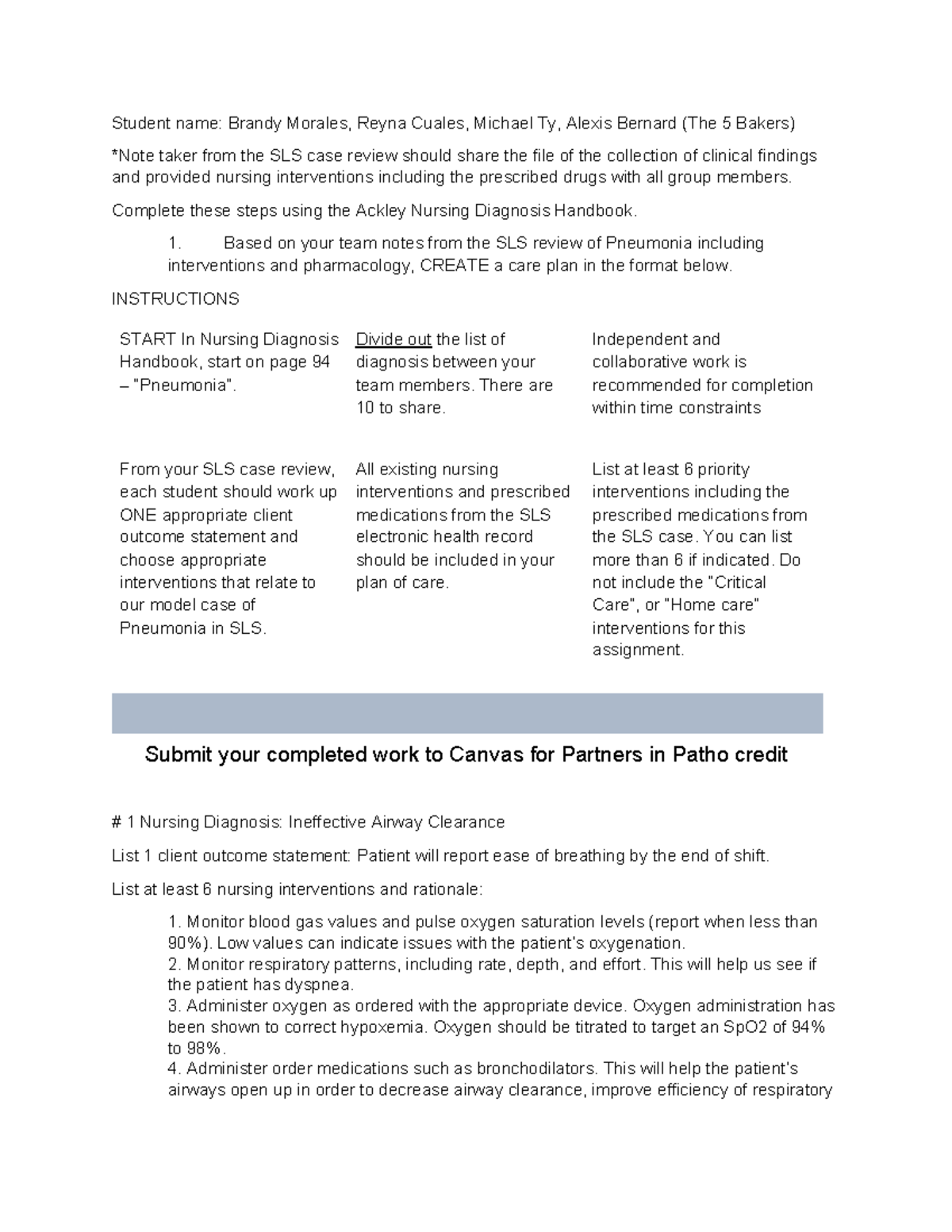 Care Plan - Mock care plan for module 11 Thought process for diagnosis ...