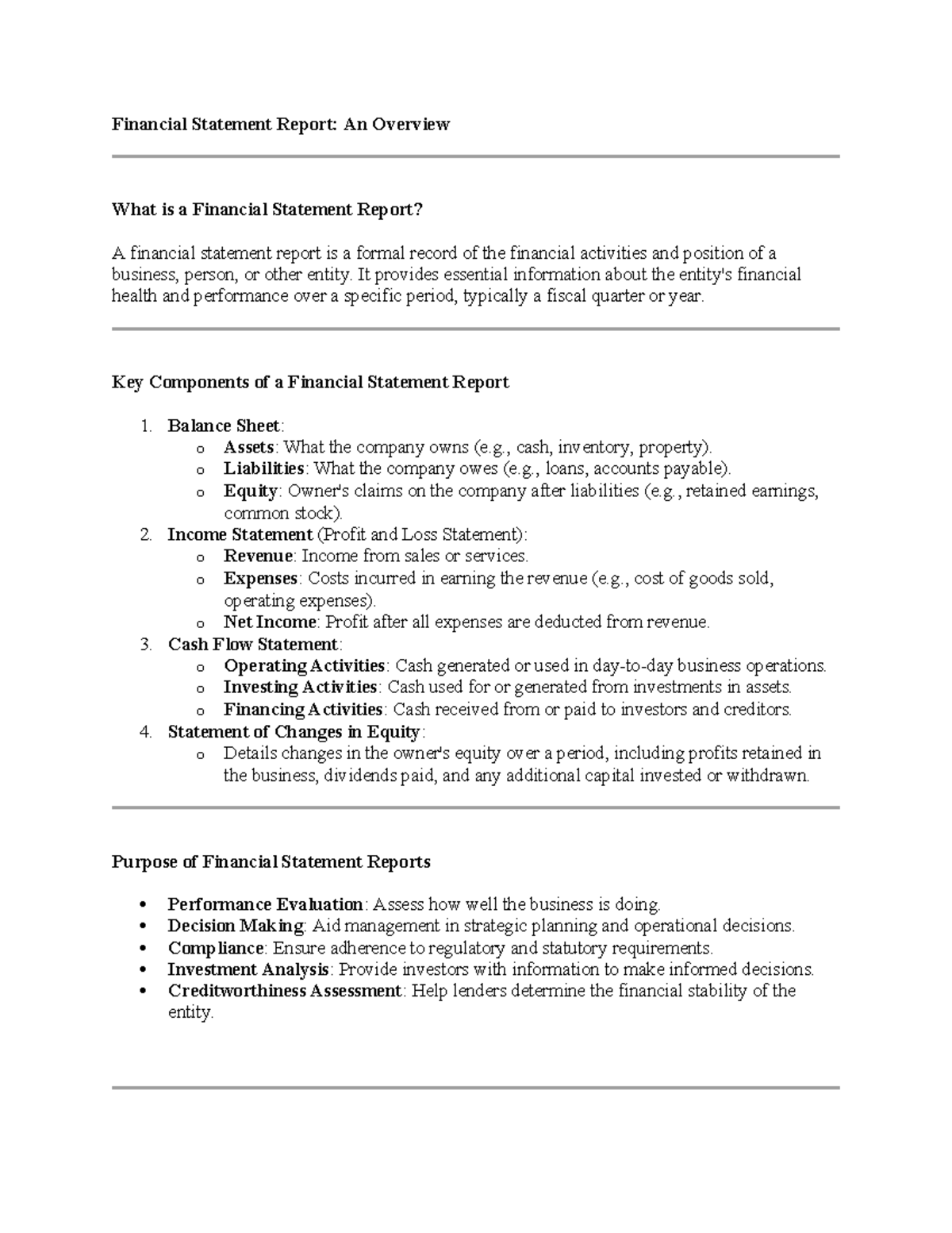 Financial Statement Report - It provides essential information about ...