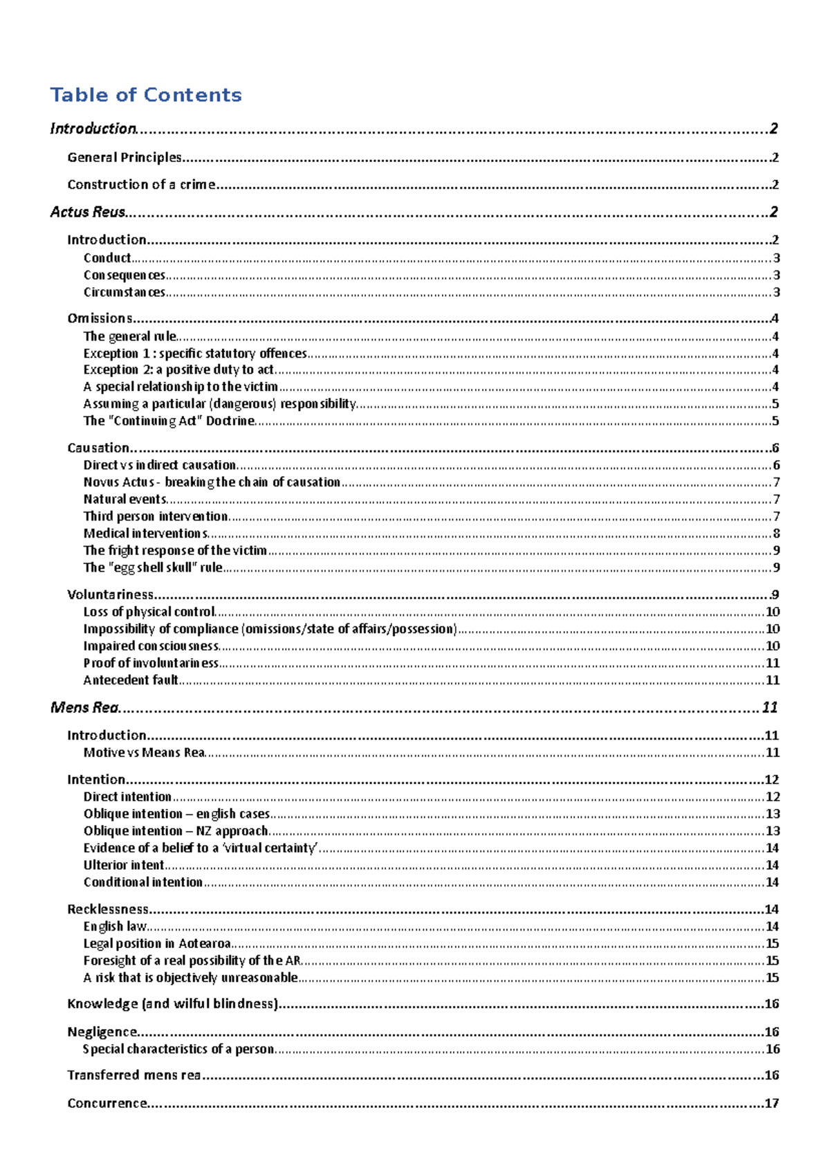 General principles of criminal liability - Table of Contents - Studocu