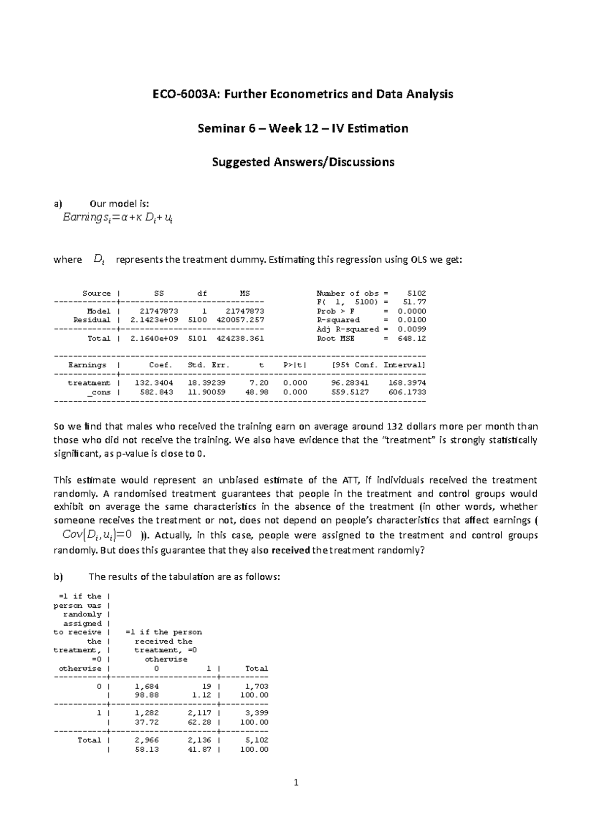 ECO-6003A- Sem6 - ATT - IV (suggested answers) - ECO-6003A: Further Econometrics and Data ...