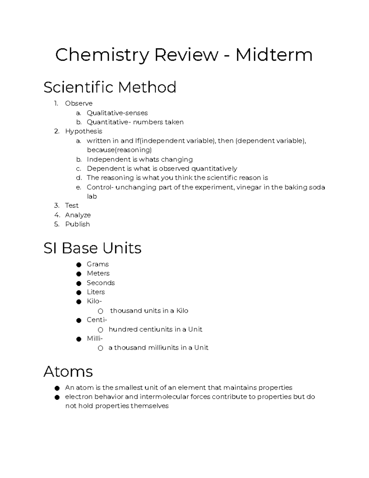 Chemistry Review- First Semester Midterm - Chemistry Review - Midterm ...