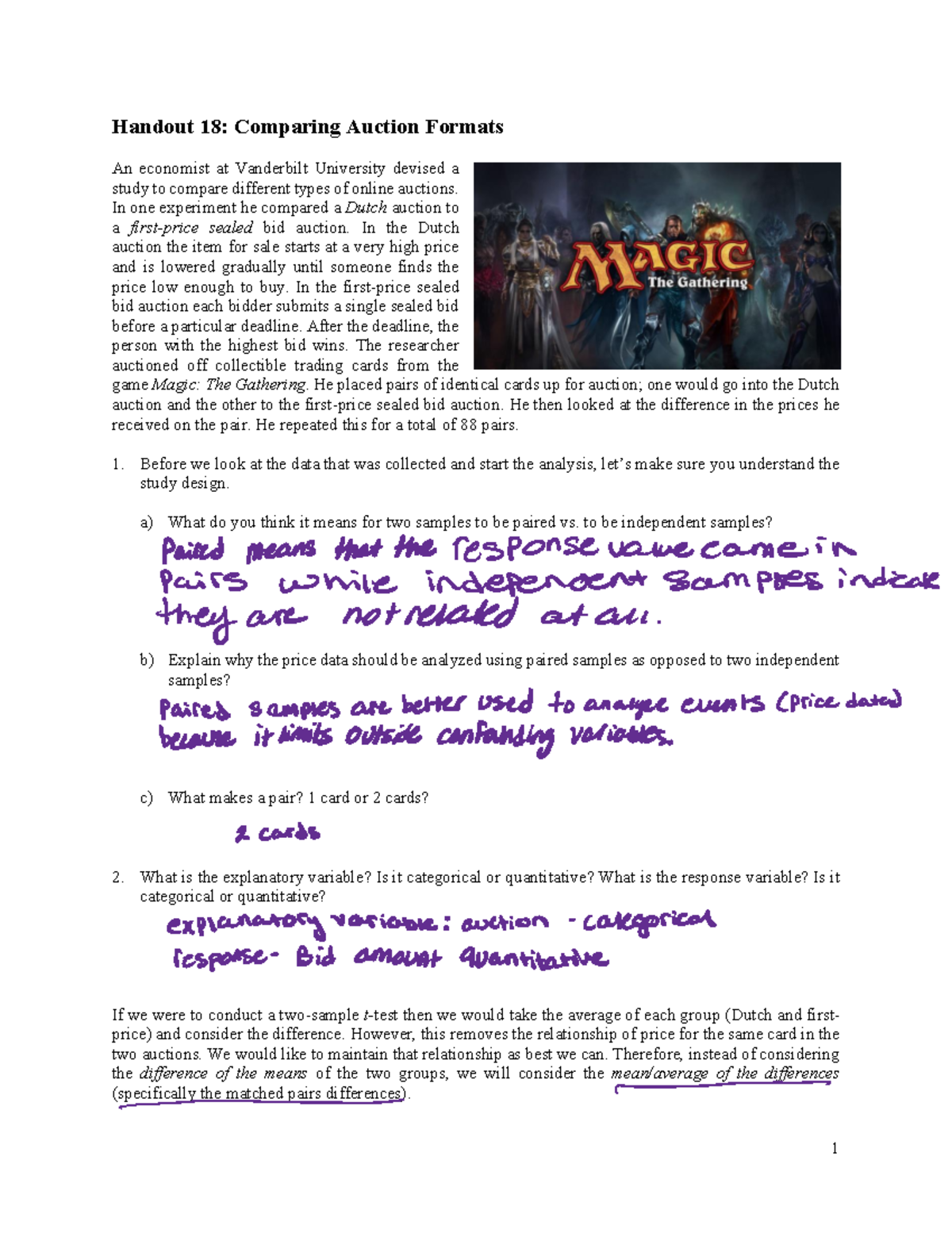 HO 18 - Comparing Auction Formats - Handout 18: Comparing Auction ...