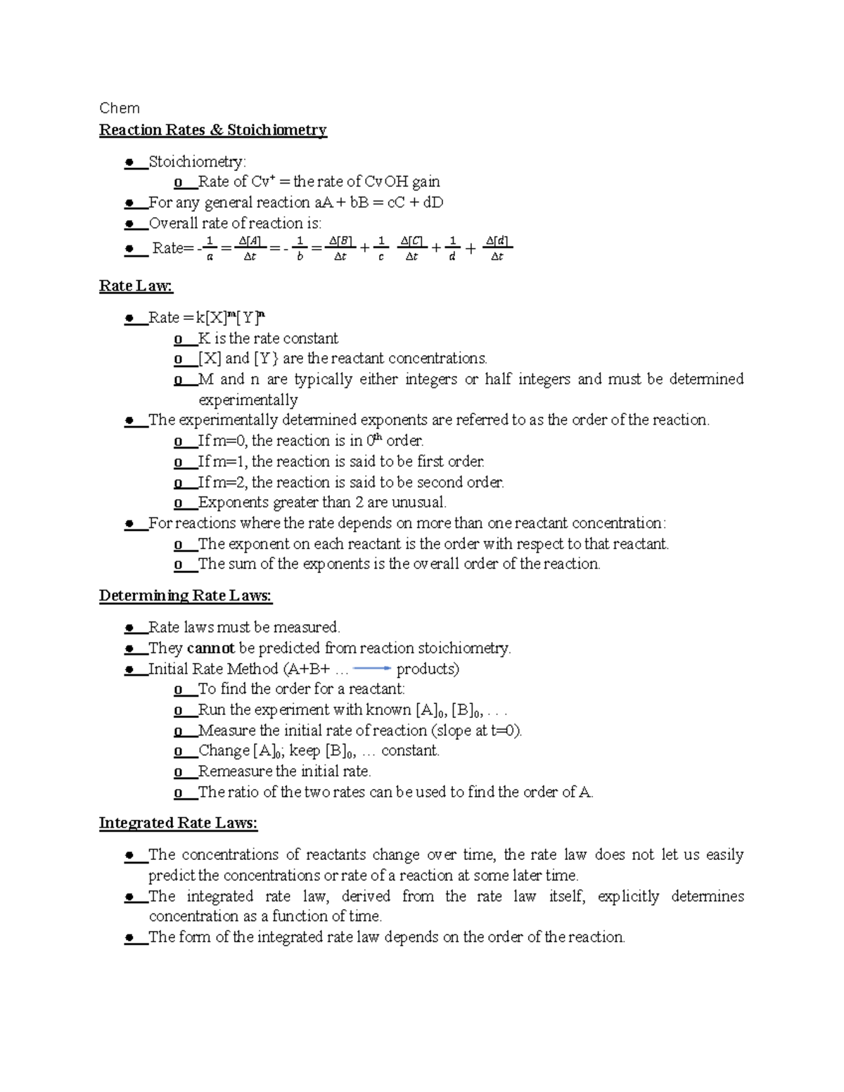 Chem - Lecture notes over last weeks lecture - Chem Reaction Rates ...
