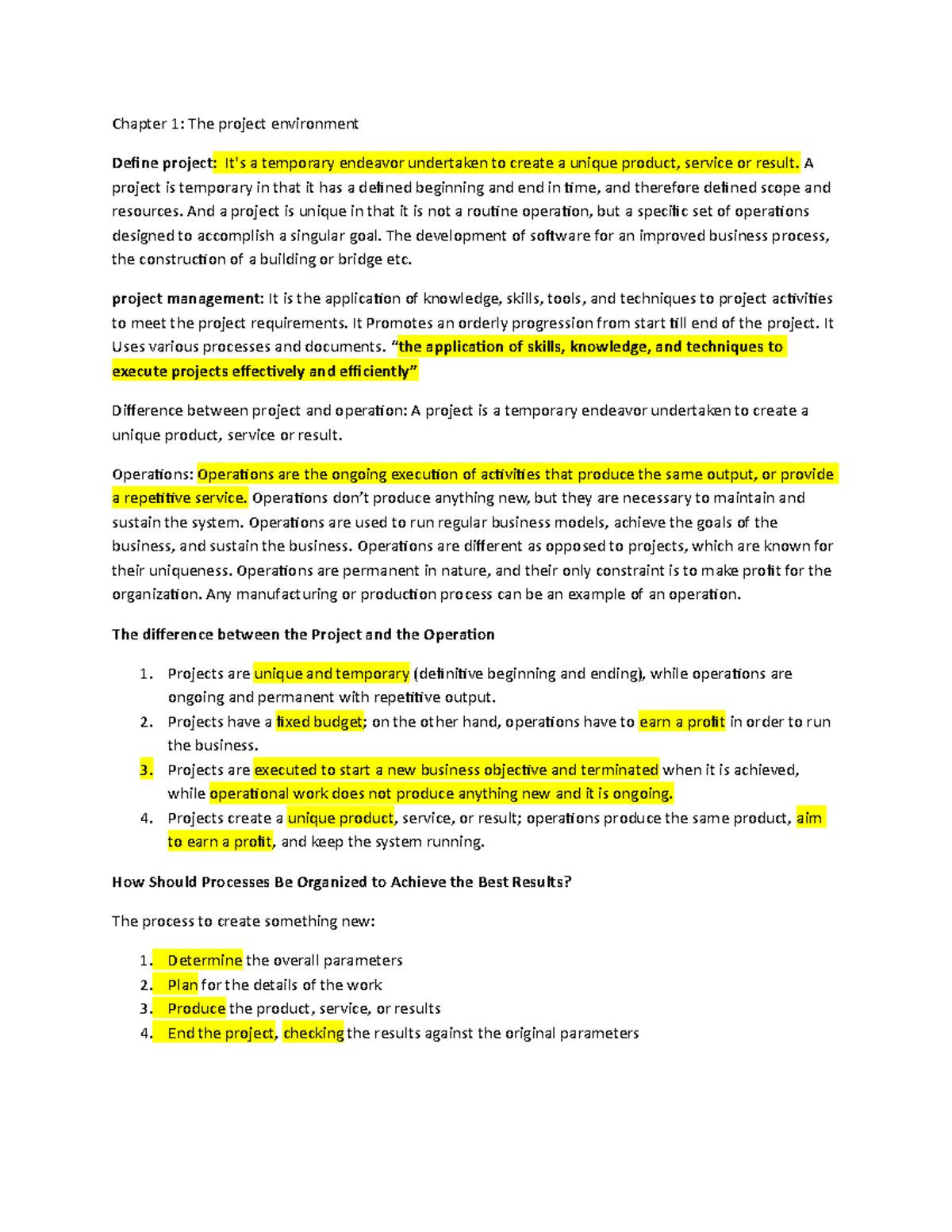 Chapter 1 to 6 project management] - Chapter 1: The project environment ...