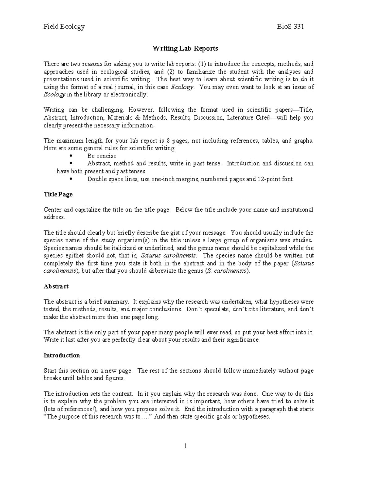 Bio331 How to write Lab Reports short version - Tagged - Writing Lab ...