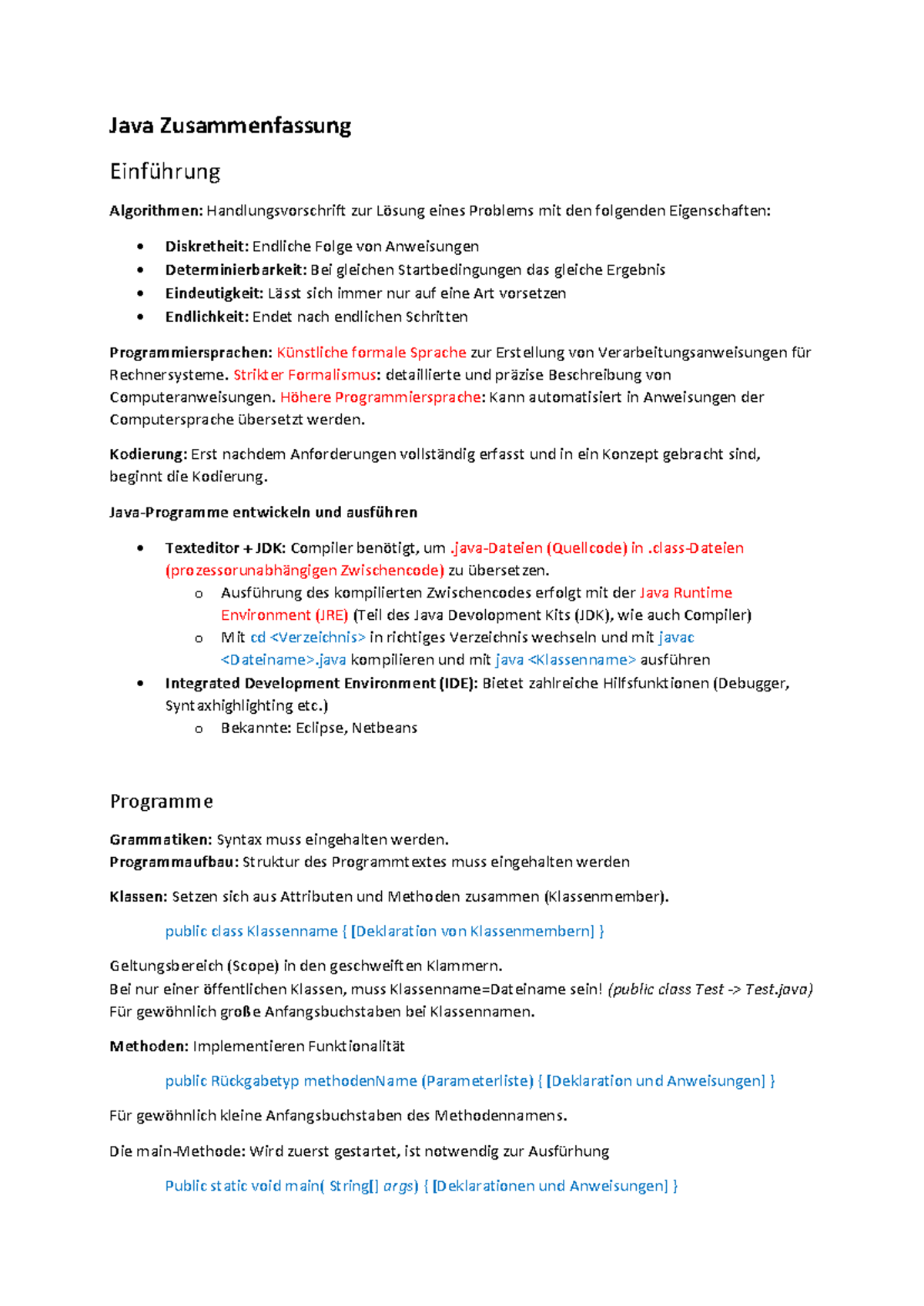 Java Zusammenfassung - Java Zusammenfassung Einführung Algorithmen ...
