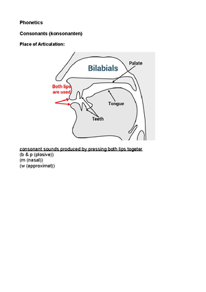 Linguistic Übung - Bilabial Plosive Labiodental Dental pb ...