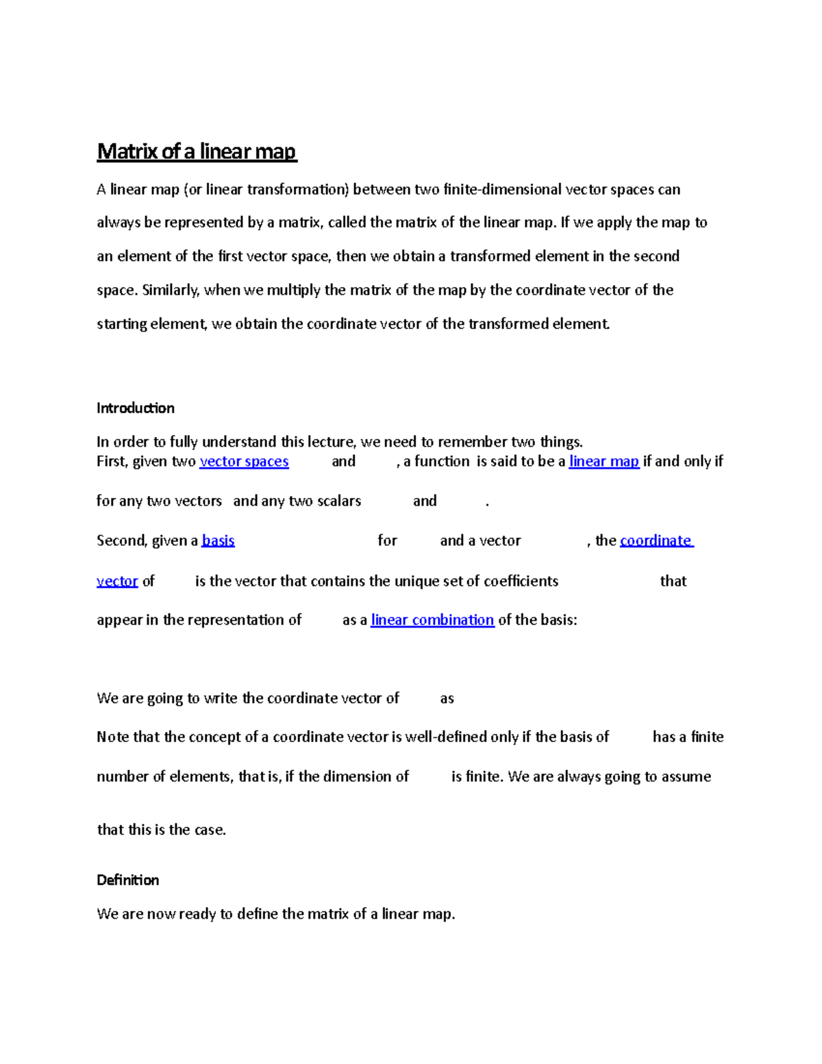 Ch 8. matrix of a linear map - Matrix of a linear map A linear map (or ...