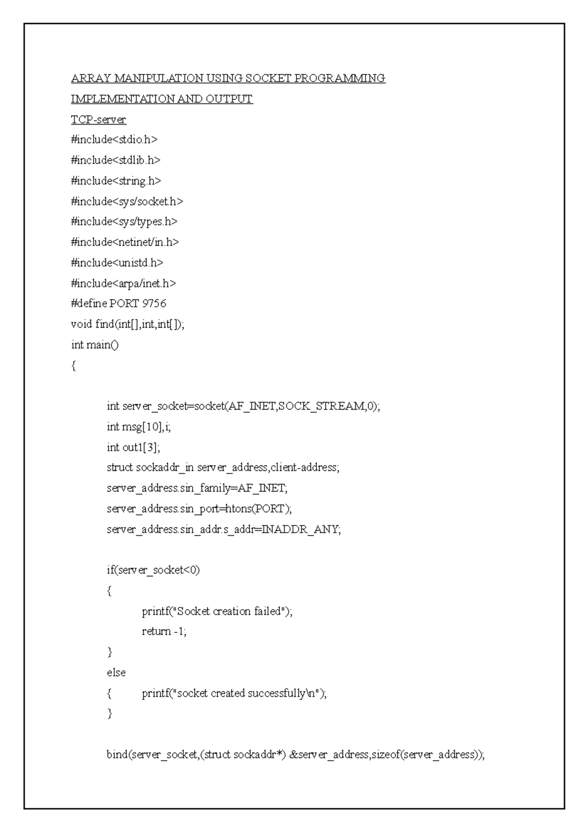 Array Manipulation Using Socket Programming - ARRAY MANIPULATION USING ... Array Manipulation Using Socket Programming - ARRAY MANIPULATION USING ...