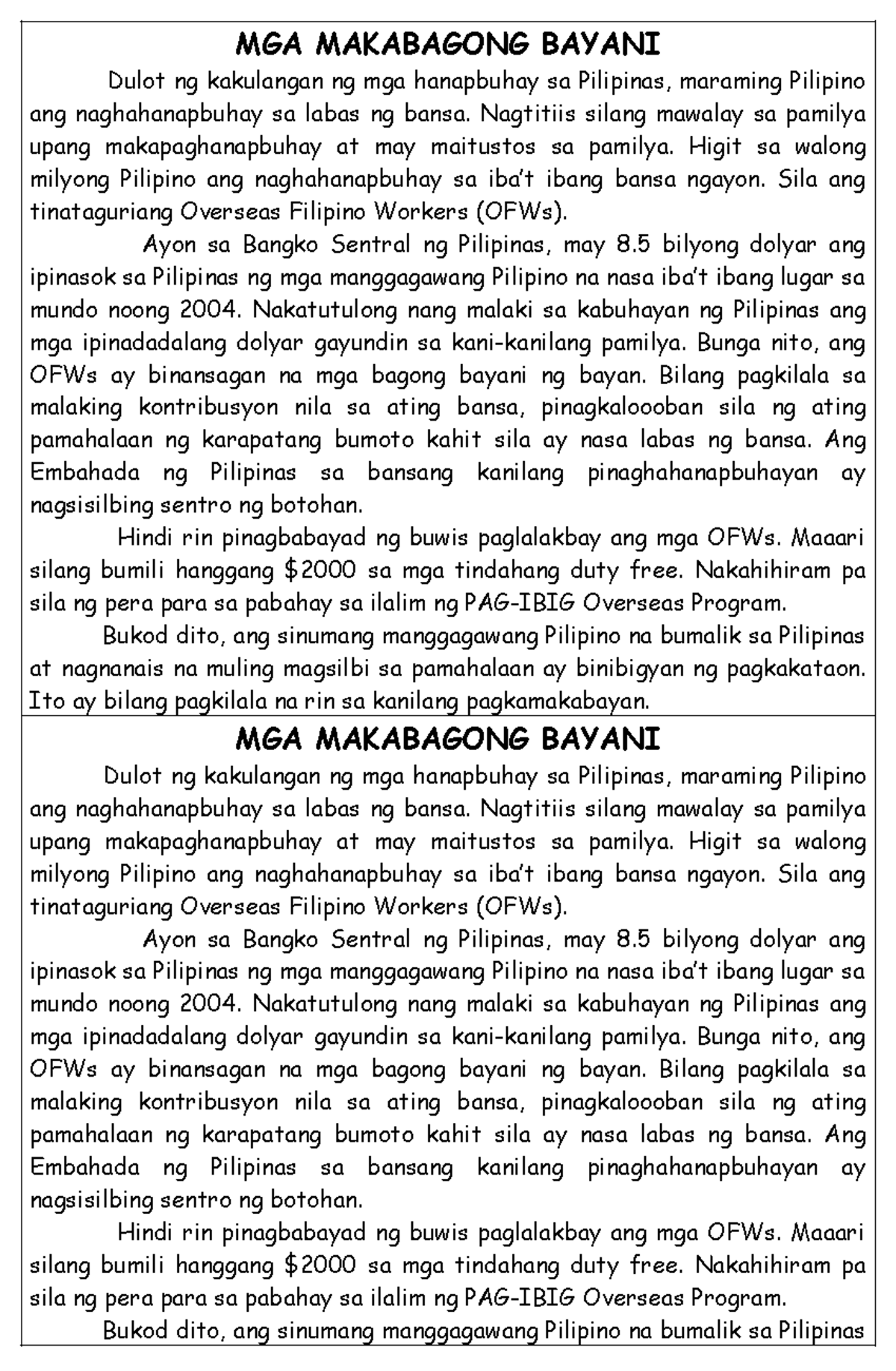 MGA Makabagong Bayani - ......... - MGA MAKABAGONG BAYANI Dulot ng ...