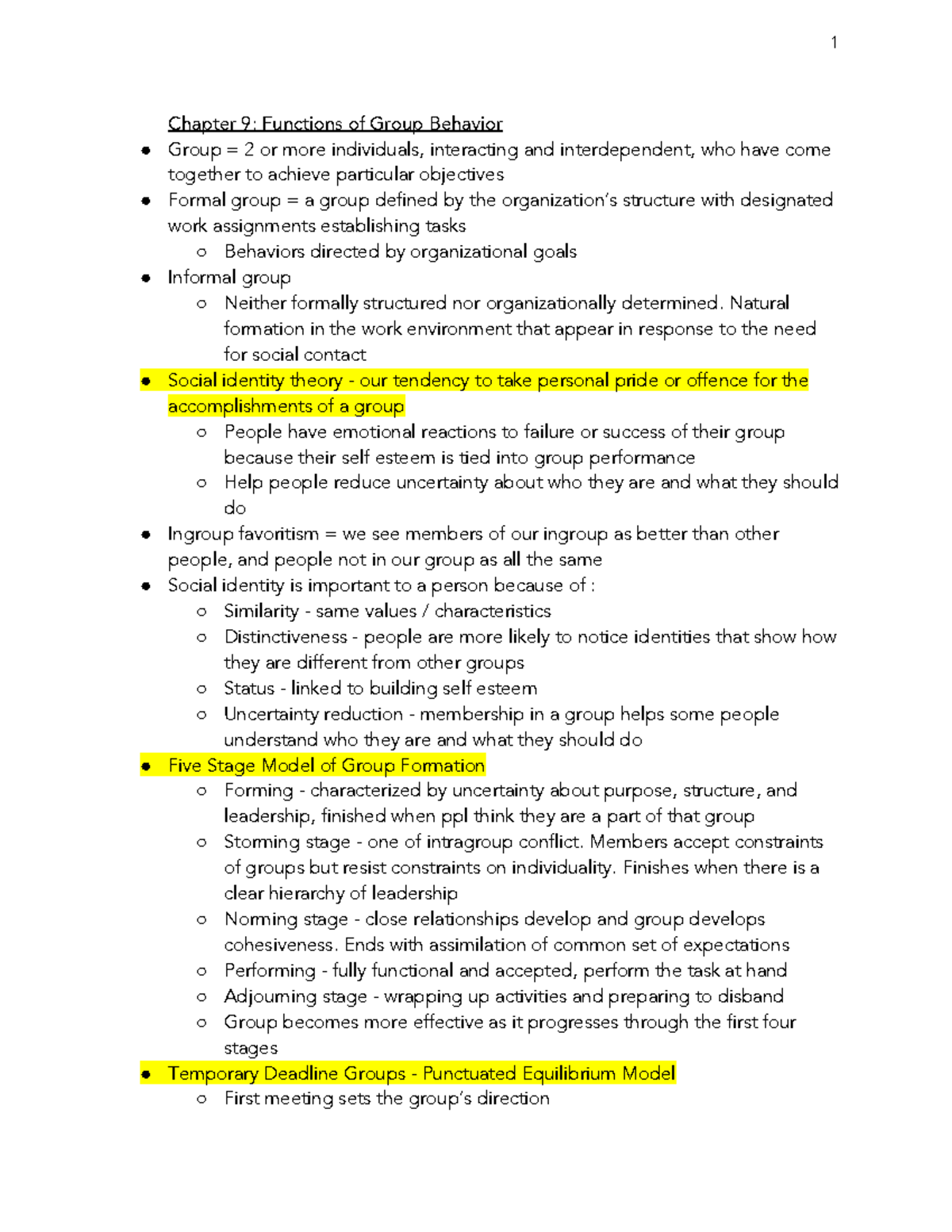 UGBA 105 - Final Study Guide - Chapter 9: Functions of Group Behavior ...