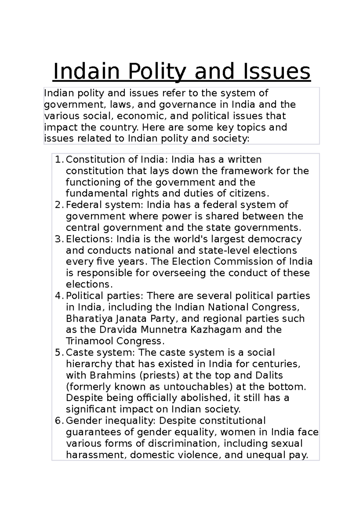 Indain Polity and Issues - Indain Polity and Issues Indian polity and ...