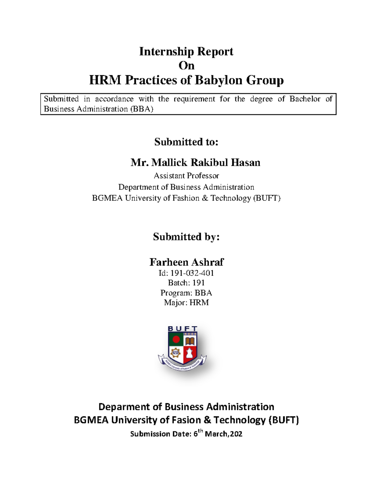 Internship Report - Internship Report On HRM Practices of Babylon Group ...