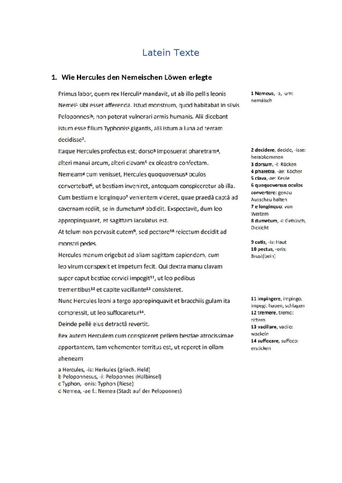 Latein Texte für Abschlussprüfung - Latein Texte 1. Wie Hercules den ...