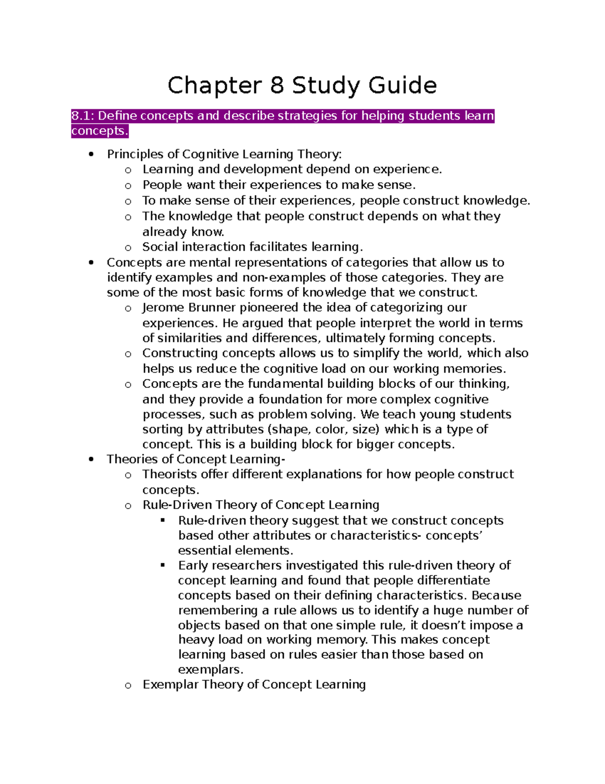 Chapter 8 Study Guide - Notes - Chapter 8 Study Guide 8: Define ...