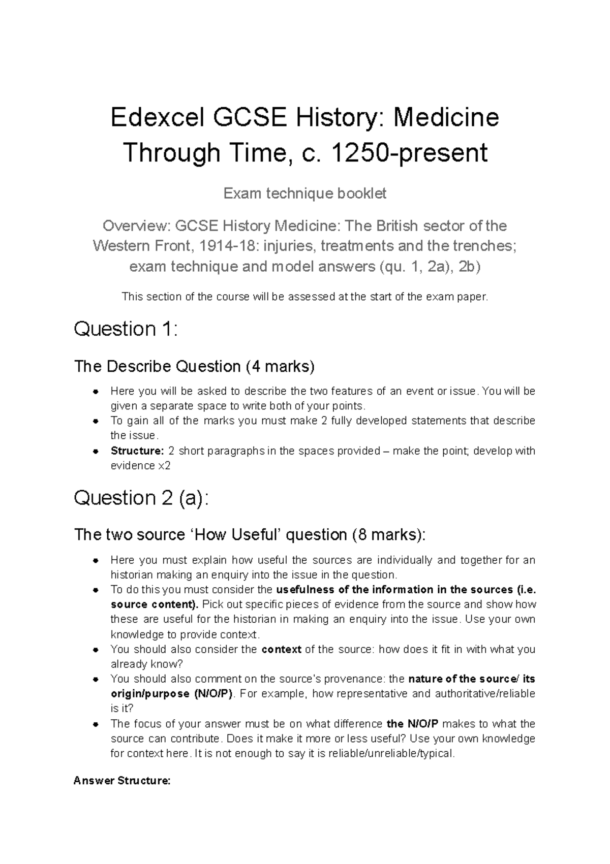 Edexcel GCSE History Medicine Through Time Exam Technique - Google Docs ...