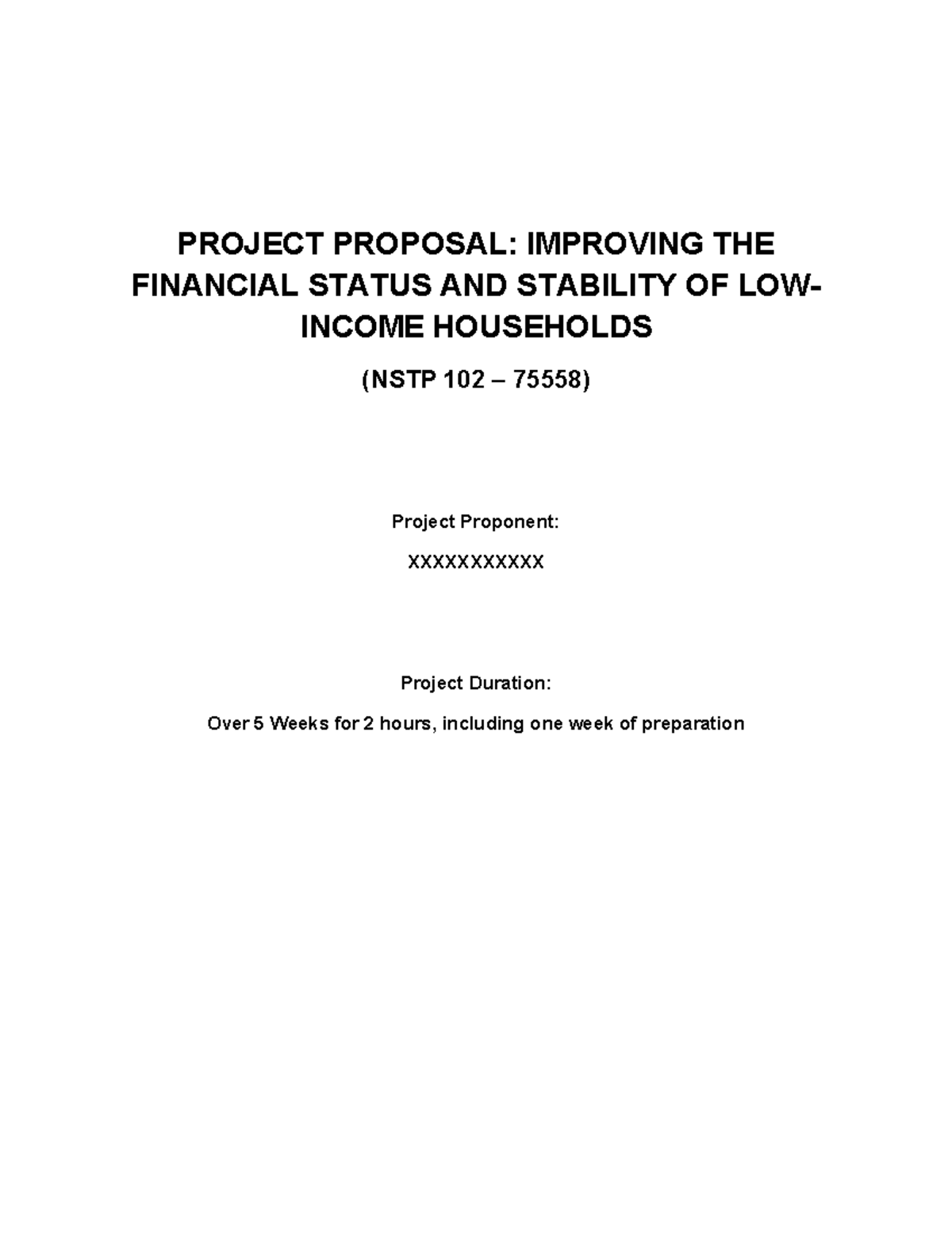 Project Proposal - PROJECT PROPOSAL: IMPROVING THE FINANCIAL STATUS AND ...