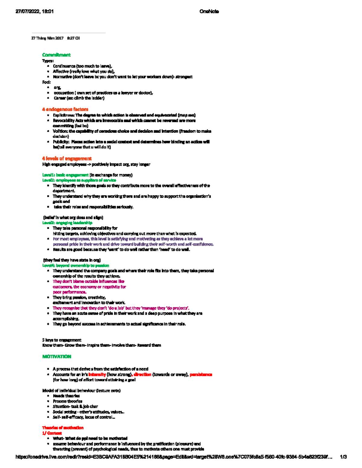 MGMT 201 WEEK 9 Lecture NOTE Summary - Commitment & Engagement - MGMT201 - Studocu