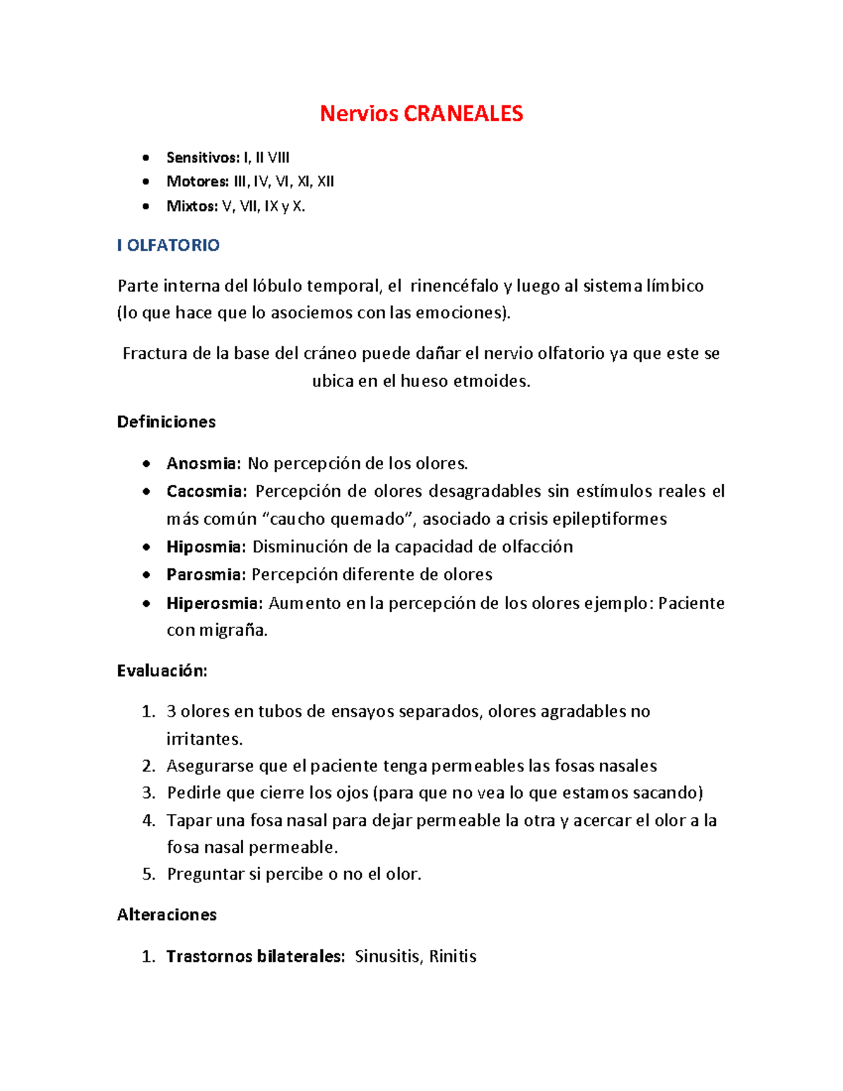 Nervios Craneales - Resumen Introducción a la Clínica II - Warning: TT: undefined function: 32 ...