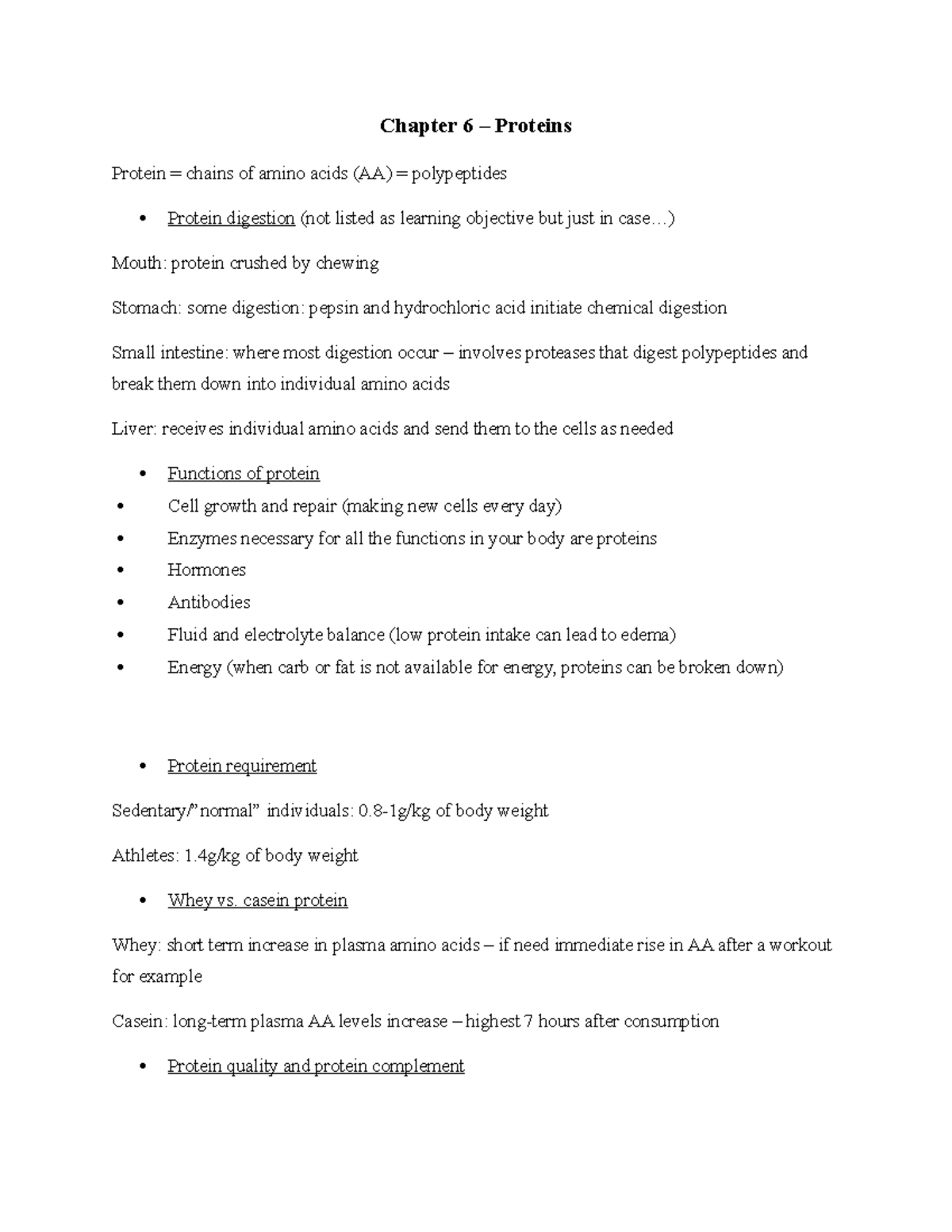 Proteins Food Sci Quiz - Chapter 6 – Proteins Protein = chains of amino ...