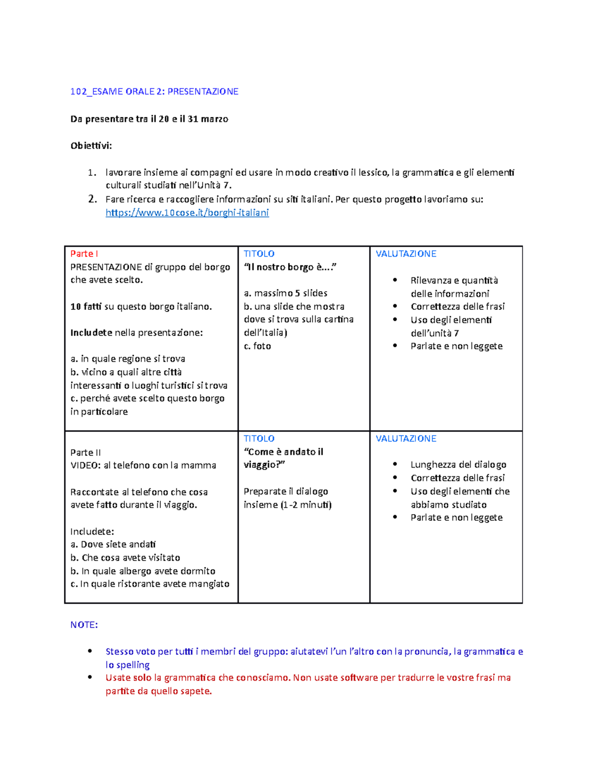 102 Presentazione (esame orale 2)-1 - 102_ESAME ORALE 2: PRESENTAZIONE Da presentare tra il 20 e ...