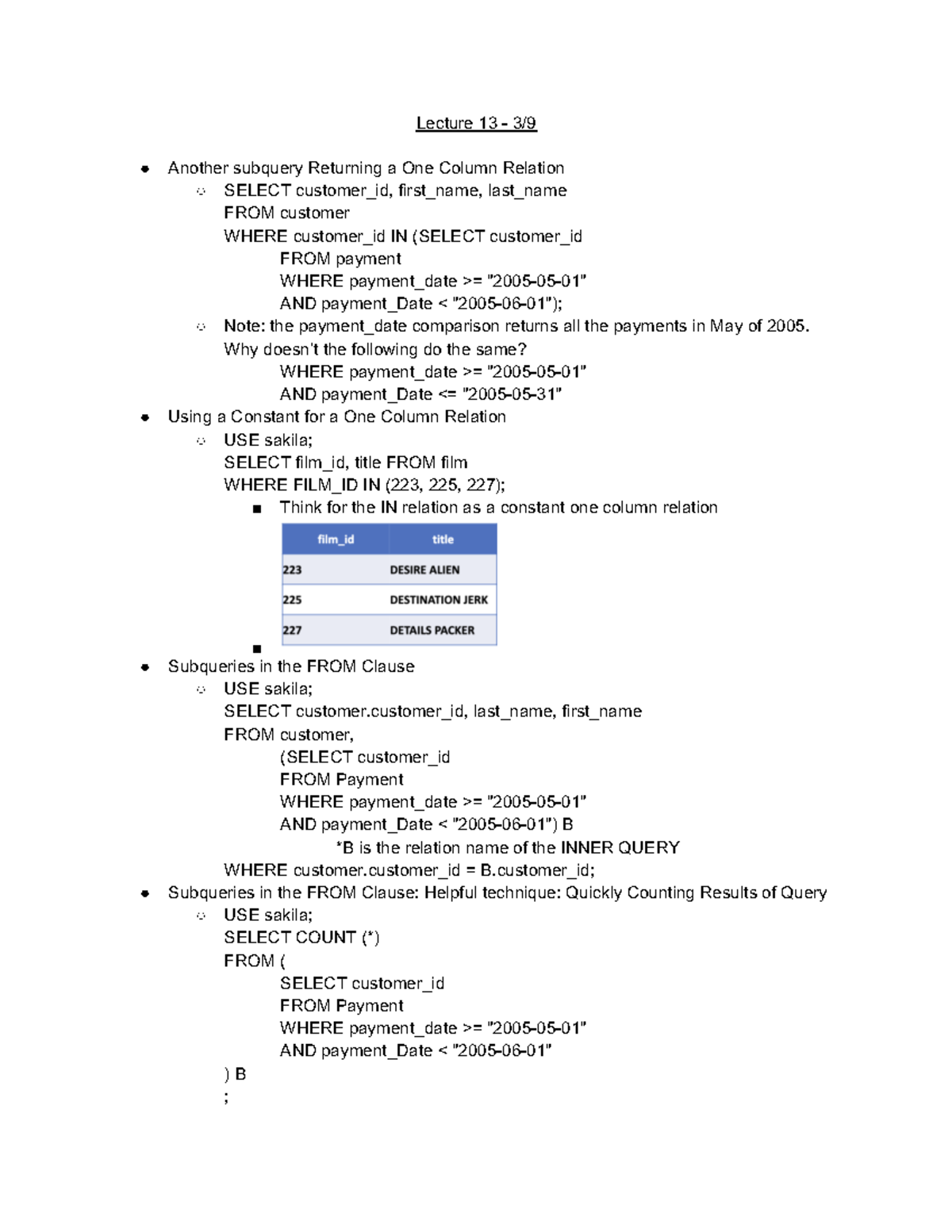 Lecture 13 3 9 Notes Lecture 13 3 Another Subquery Returning A One Column Relation