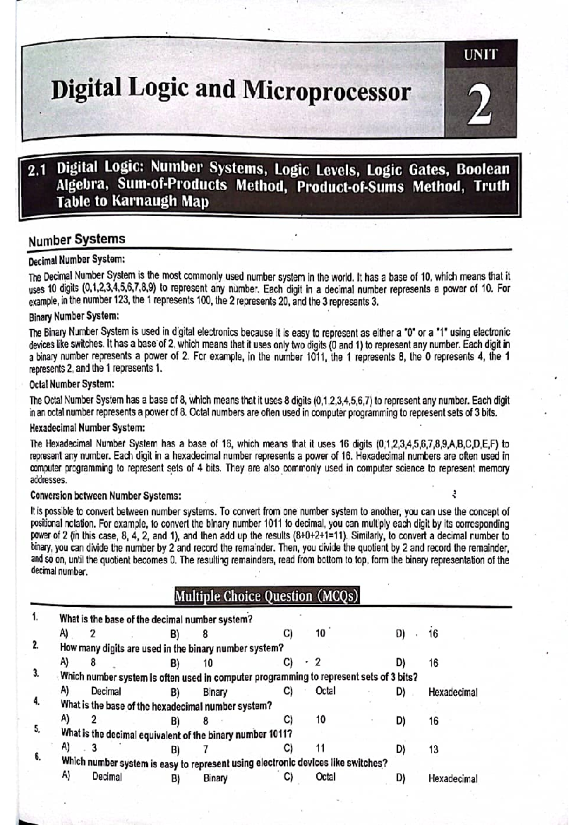 U2-Digital Logic Microprpcessor - UNIT Digital Logic and Microprocessor 2 2 Digital Logic ...