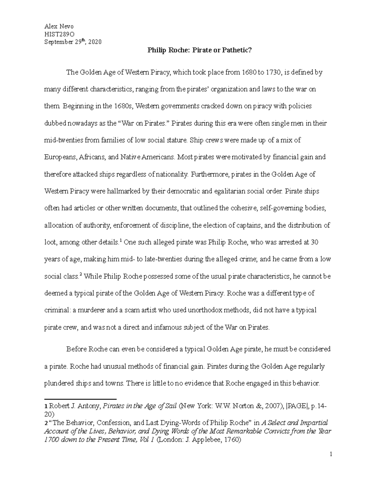 Philip Roche Paper - N/A - September 29th, 2020 Philip Roche: Pirate or ...