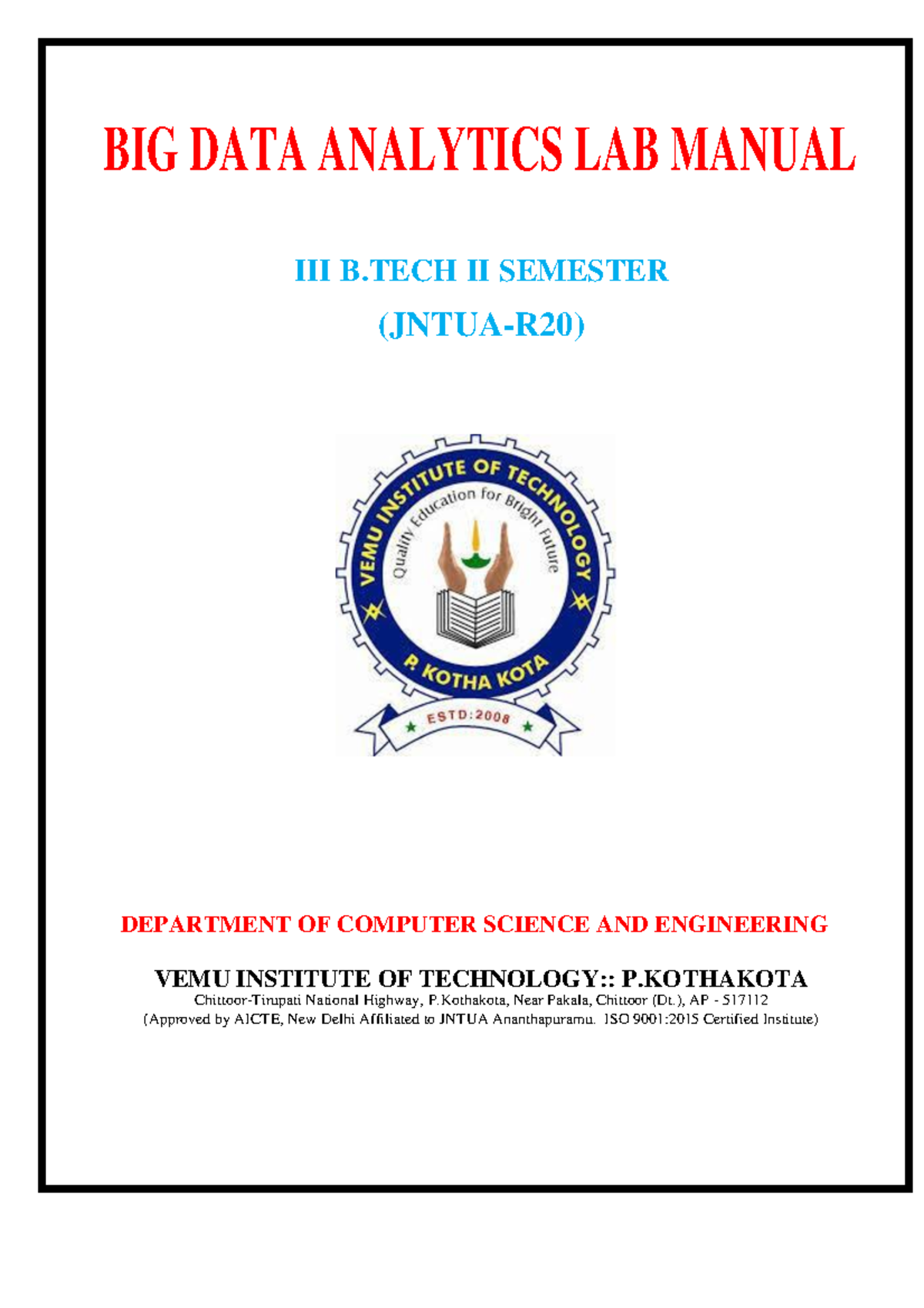 Big Data Analytics Laboratory manual 22SCSL26 - DEPARTMENT OF COMPUTER SCIENCE AND ENGINEERING ...