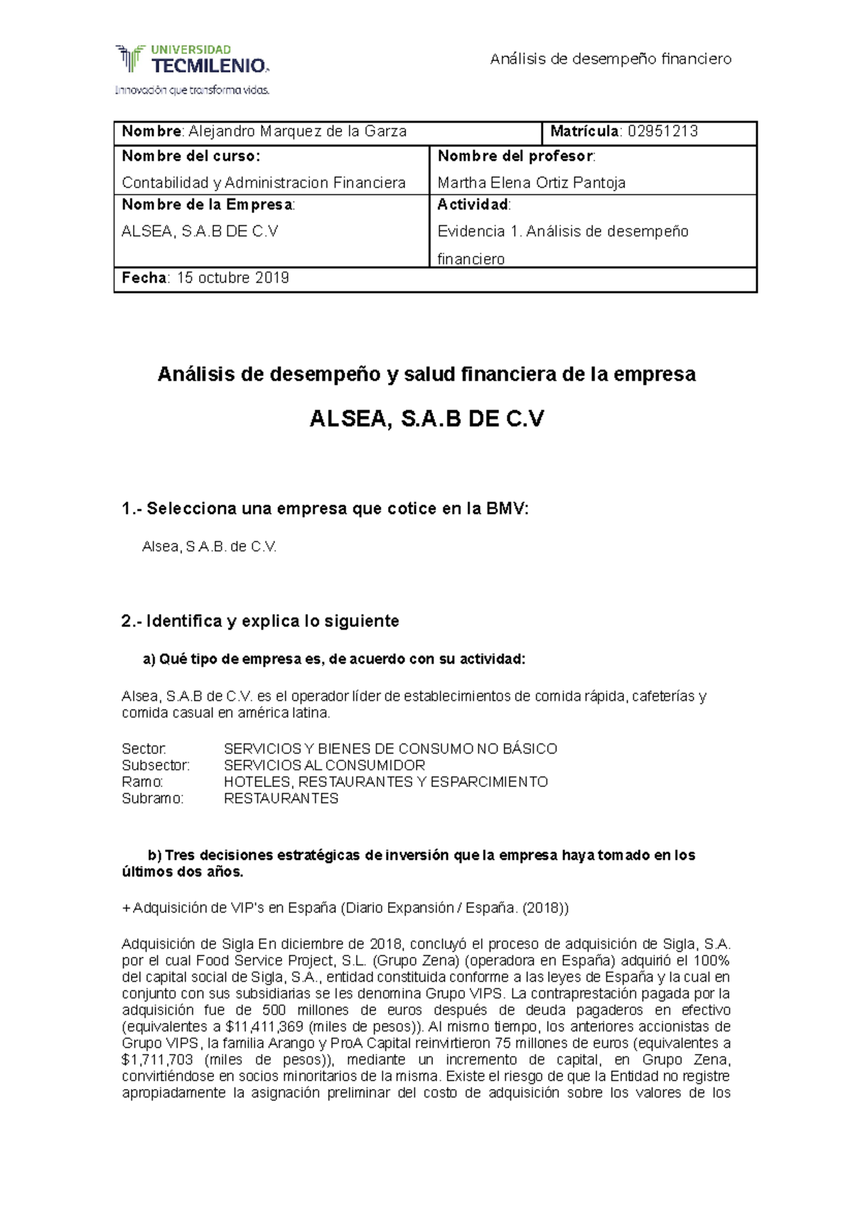 Actividad 1 - Contabilidad y Administracion Financiera ALSEA SAB de CV ...