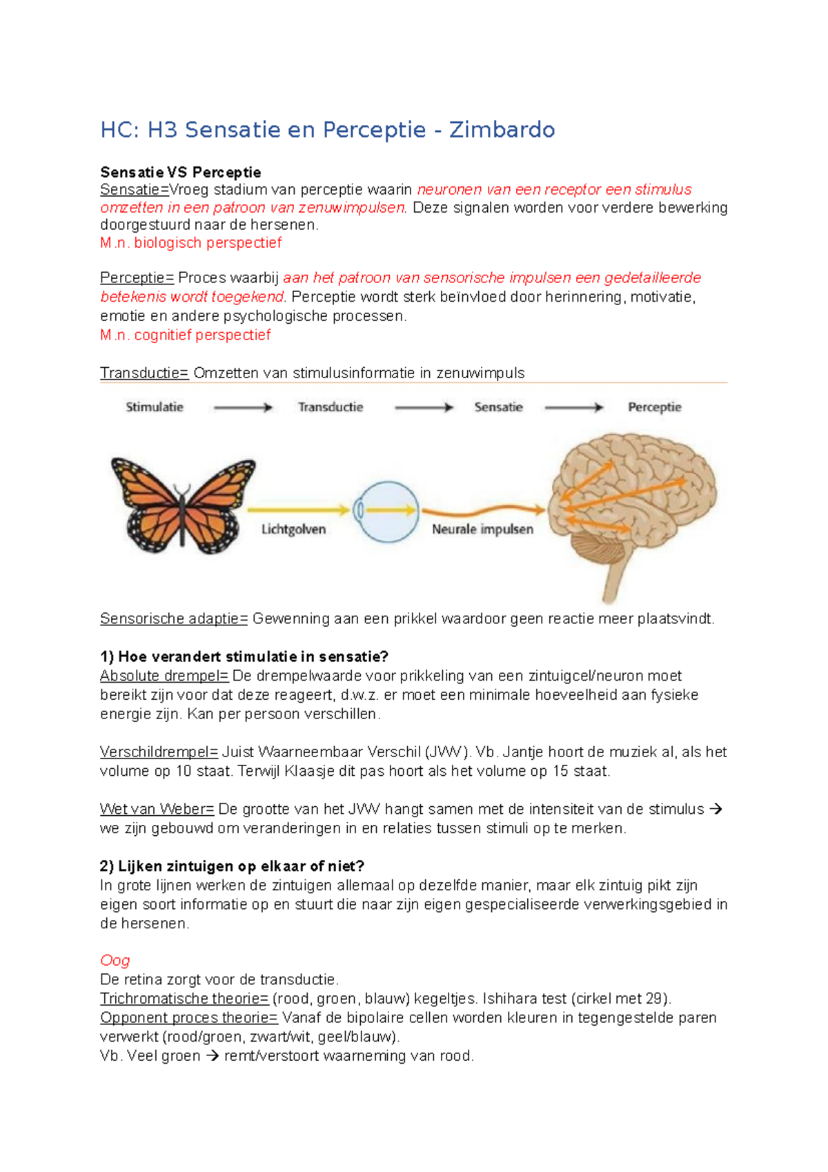 Psychologie, een inleiding - H3 - HC: H3 Sensatie en Perceptie Zimbardo ...