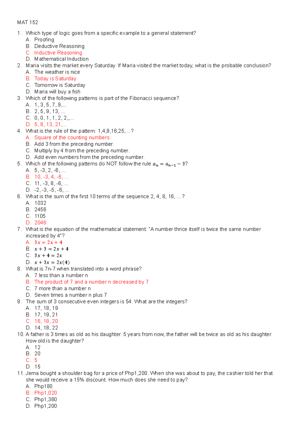 MAT 152 - I hope this will help - MAT 152 Which type of logic goes from ...