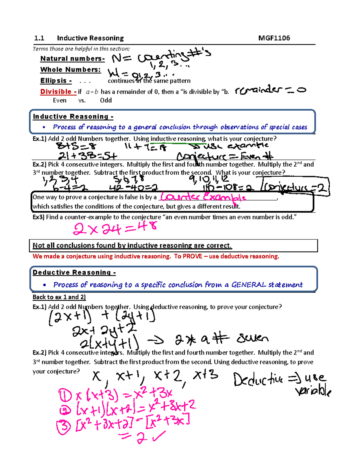 Sets+Student+Lecture+Notes - 1 Inductive Reasoning MGF Terms those are ...