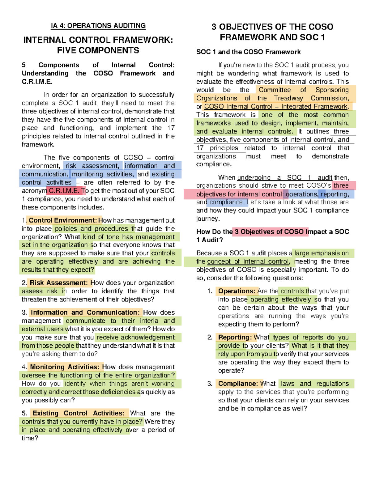 Midterms - M2 Internal Control Framework-FIVE Components - IA 4 ...