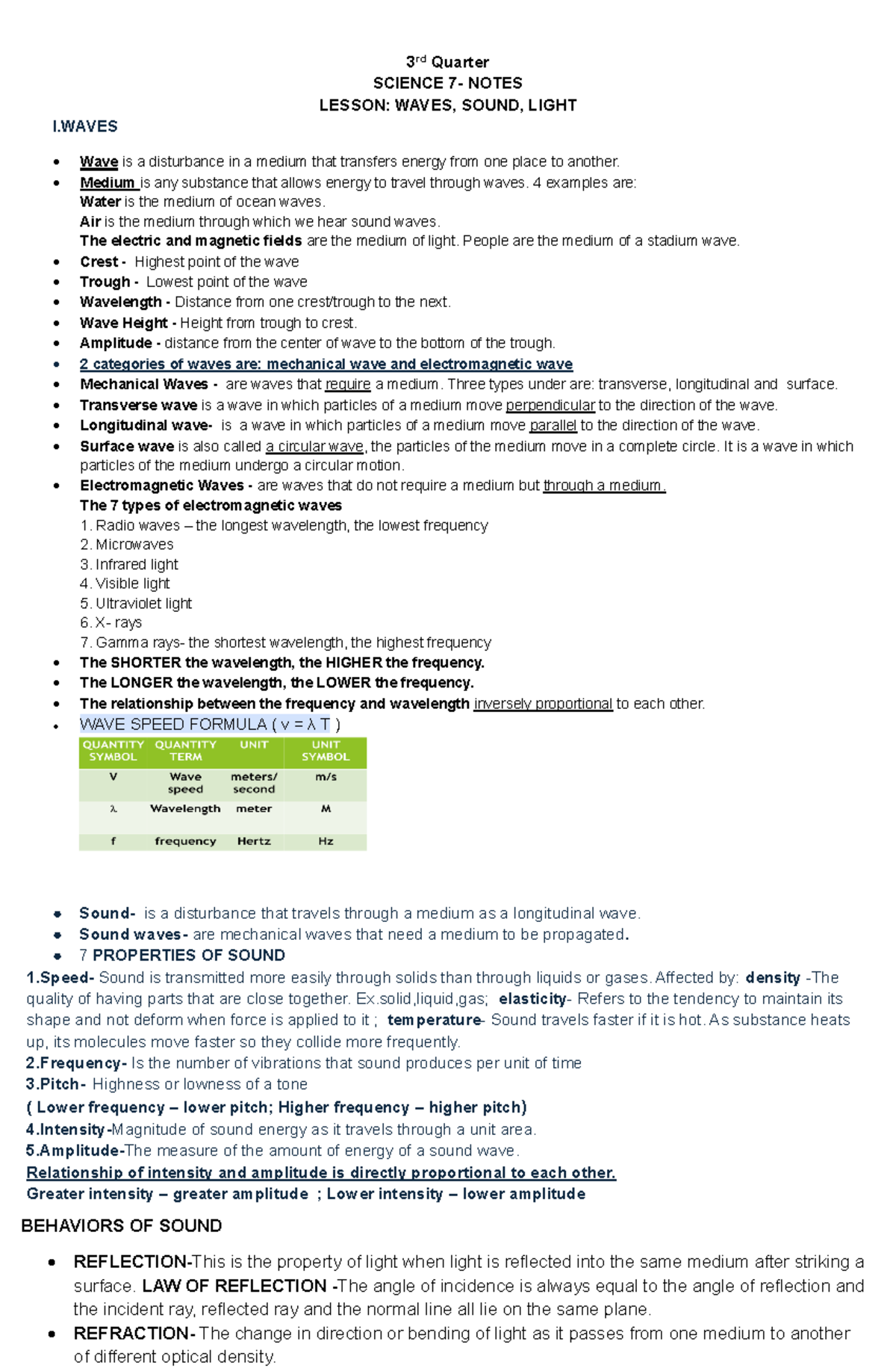 Inbound 43557797158848852 - 3 rd Quarter SCIENCE 7- NOTES LESSON: WAVES ...