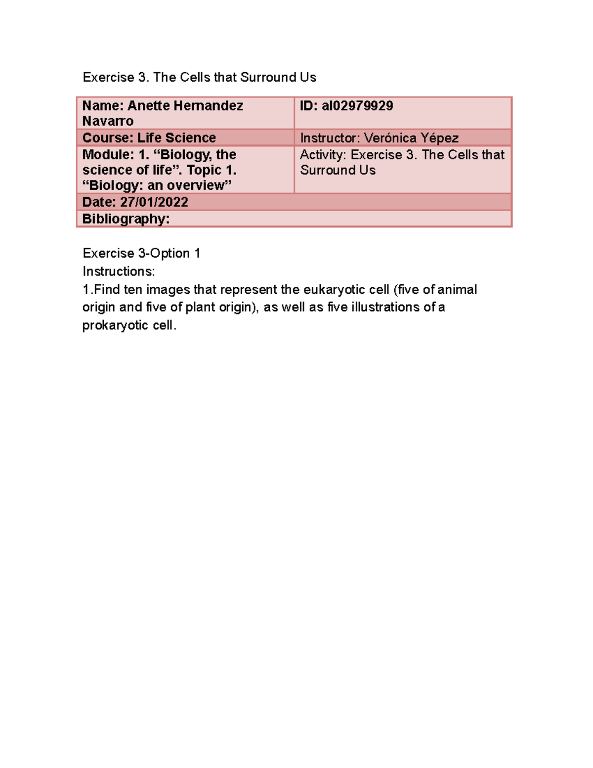 Exercise 3. The Cells that Surround Us - Exercise 3. The Cells that ...
