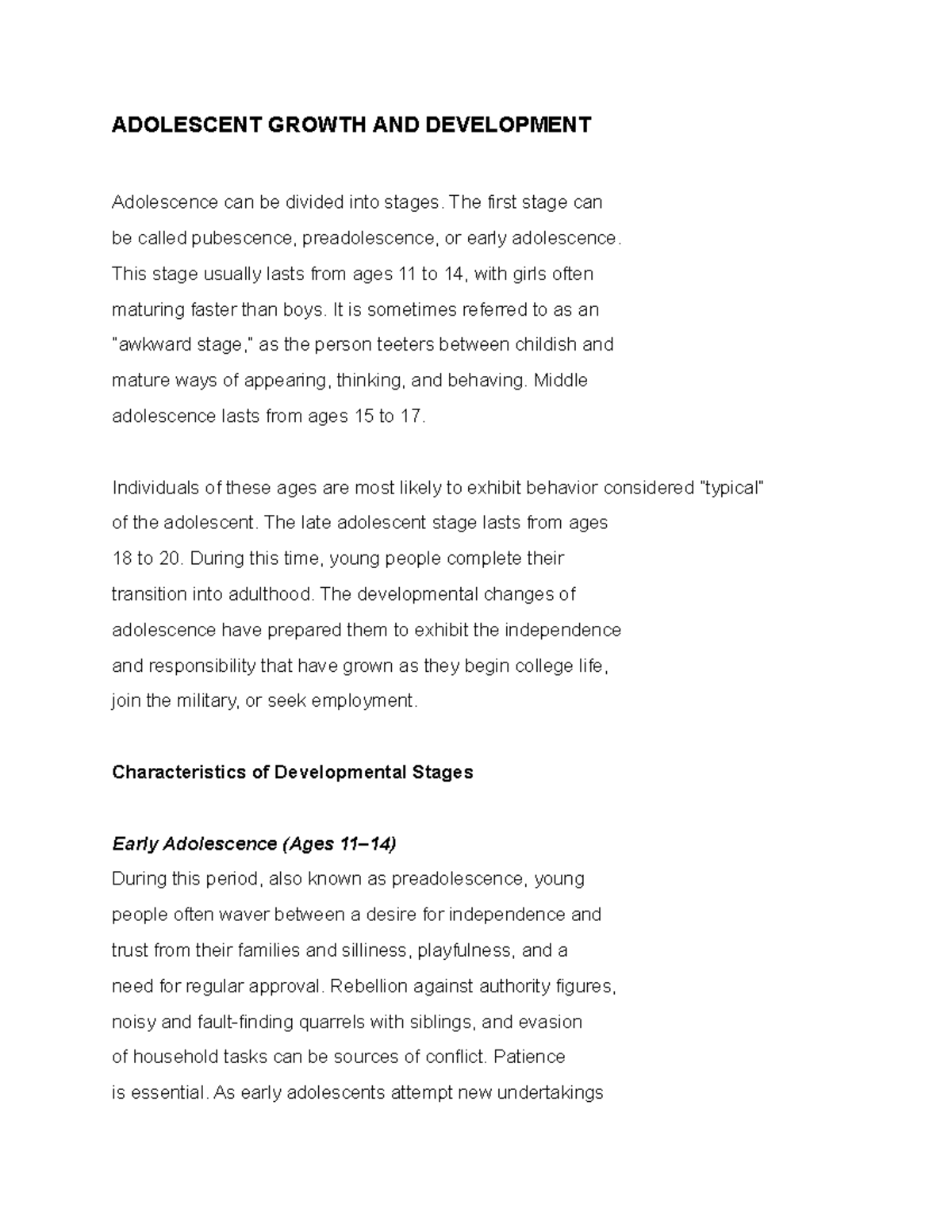 Adolescent Growth AND Development - ADOLESCENT GROWTH AND DEVELOPMENT ...