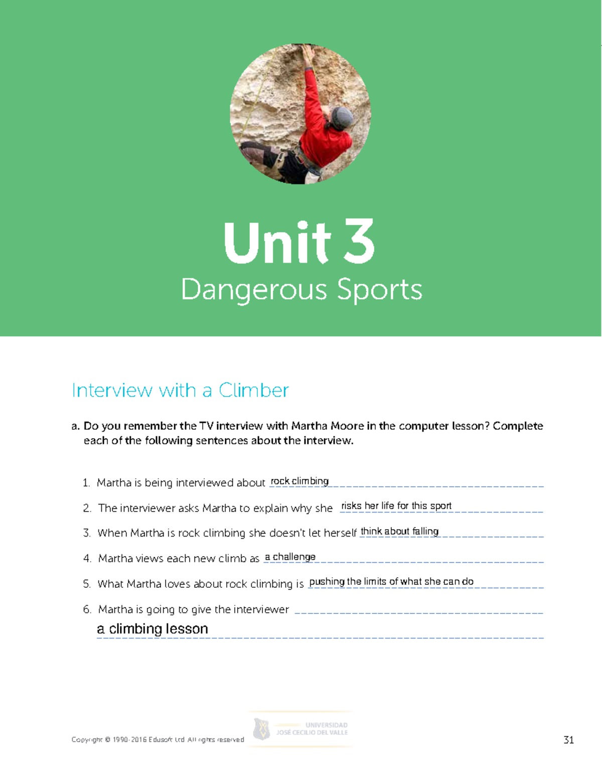 Advanced-1-Workbook Unit 3 - Dangerous Sports Unit 3 Interview with a ...