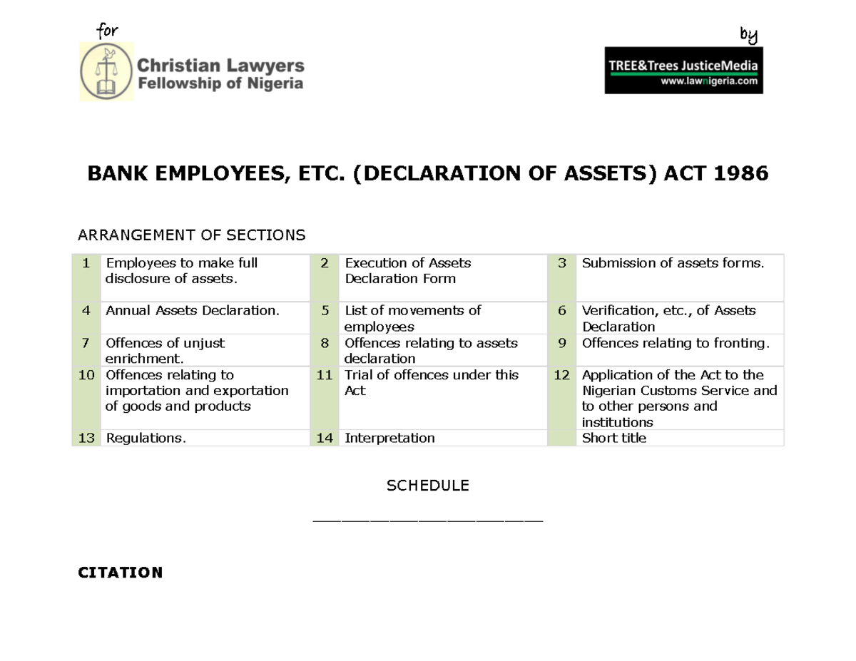 BANK Employees ACT Declaration of Assets - BANK EMPLOYEES, ETC ...