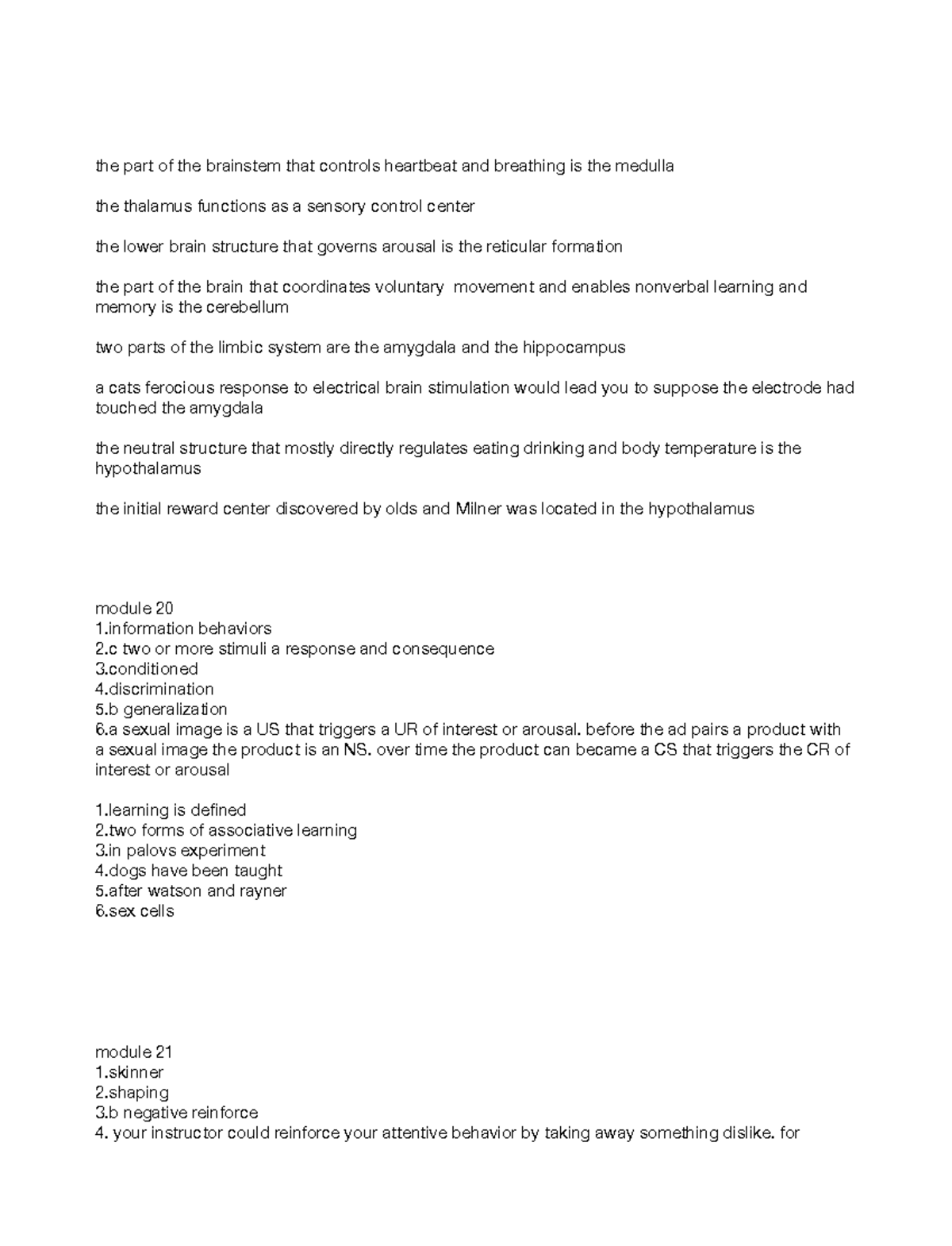 Psychology - module 21 and 22, anatomy and functions cast studies - the ...