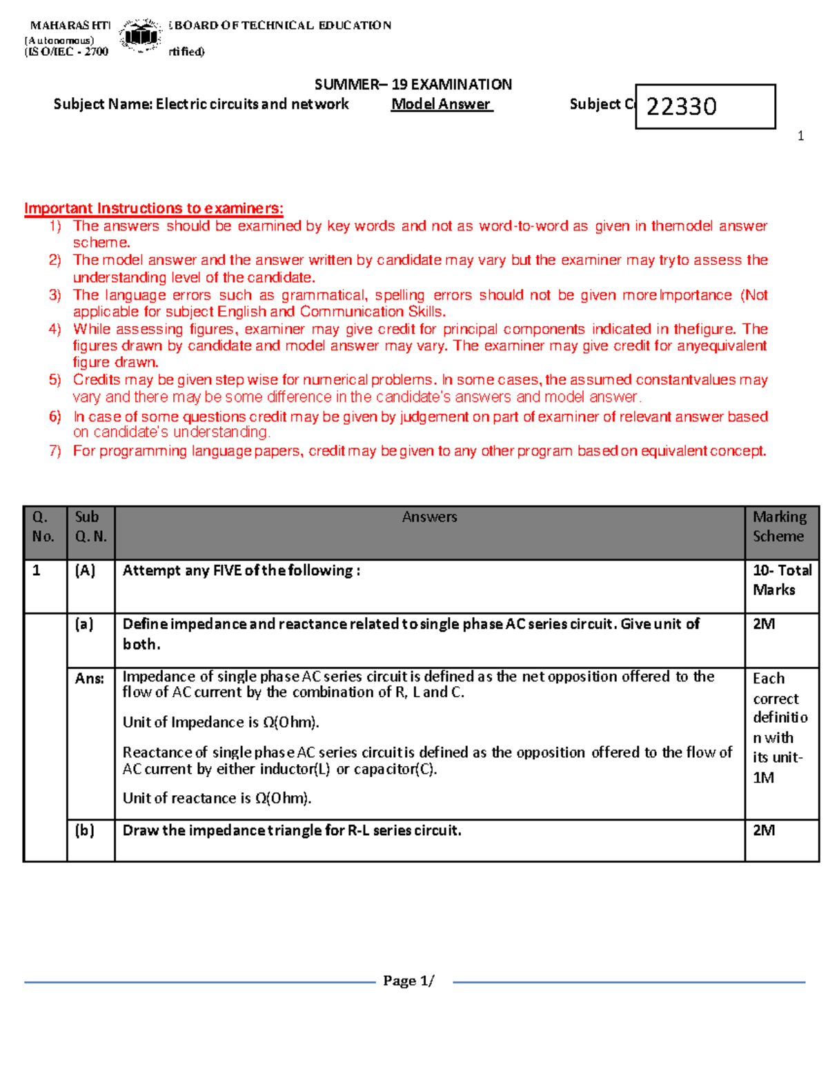 22330 Model Answer Paper Summer 2019 - (Autonomous) (IS O/IEC - 27001 ...