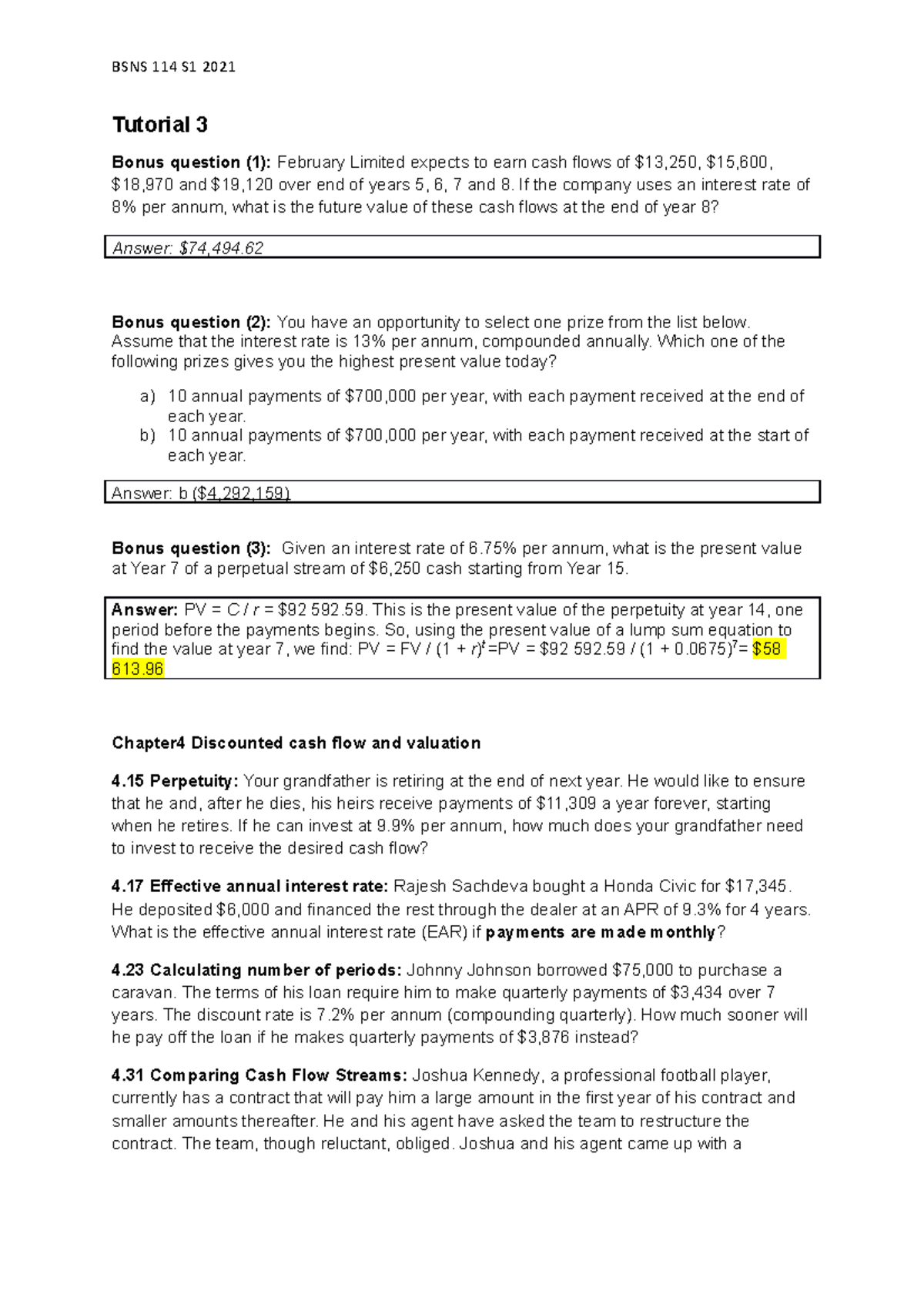 Tut 3 Questions S1 2021 - Stuff - BSNS 114 S1 2021 Tutorial 3 Bonus ...