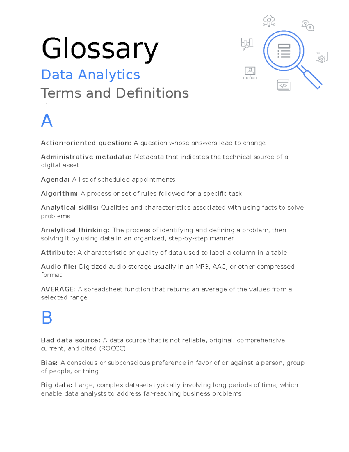Glossary notes for week 12 first term - Glossary Data Analytics Terms ...