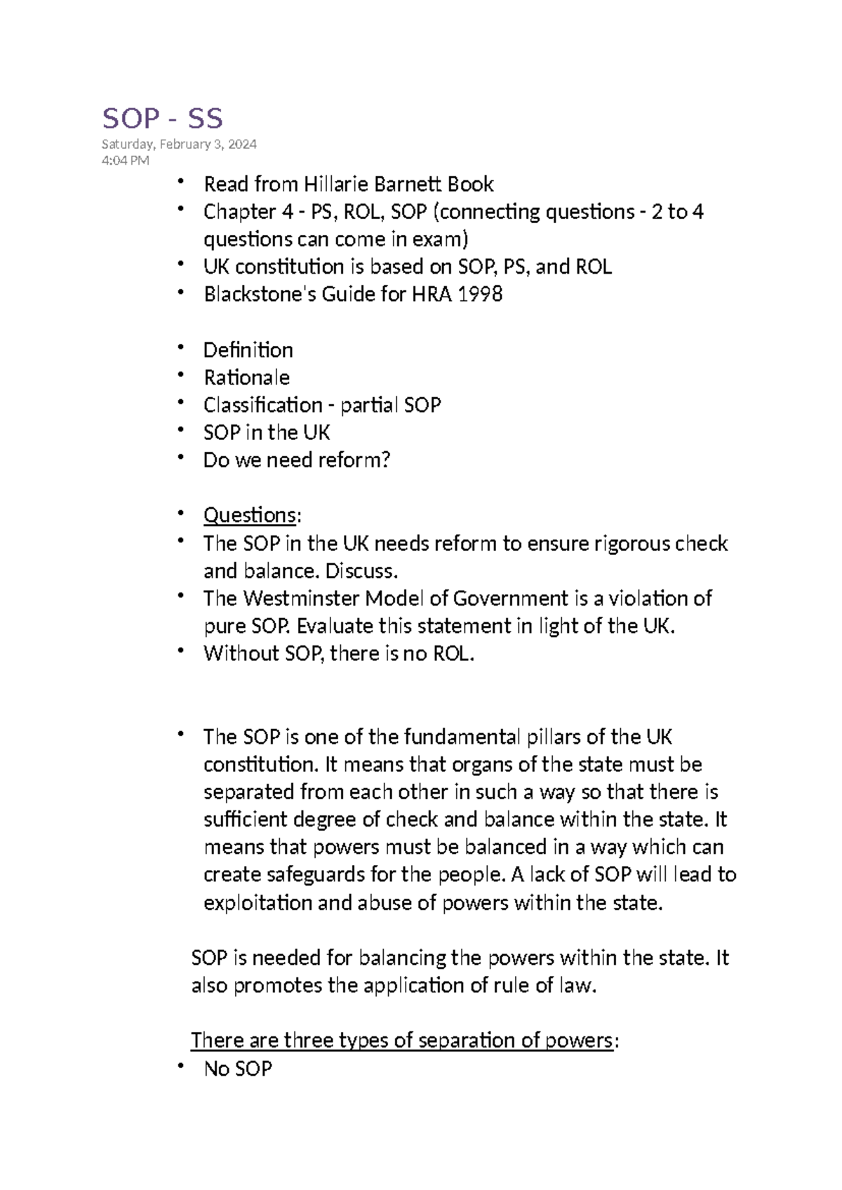 SOP-SS - corporate law - SOP - SS Saturday, February 3, 2024 4:04 PM Read from Hillarie Barnett ...