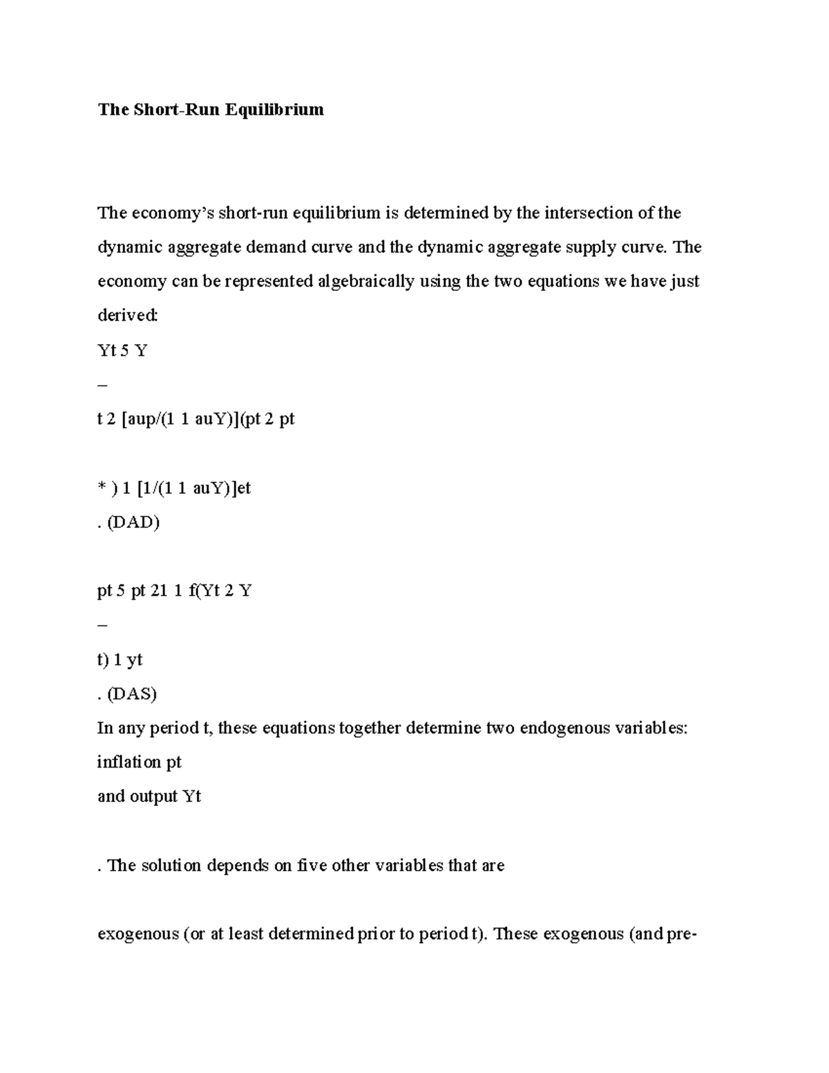 The Short run equilibrium - The Short-Run Equilibrium The economy’s ...
